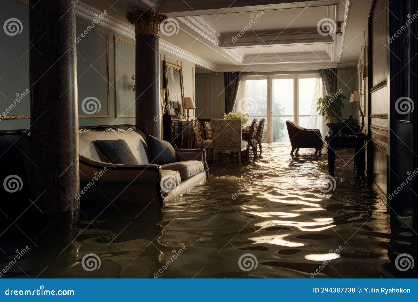 Wrecked Flooded Flat Interior Room. Generate Ai Stock Photo - Image of ...
