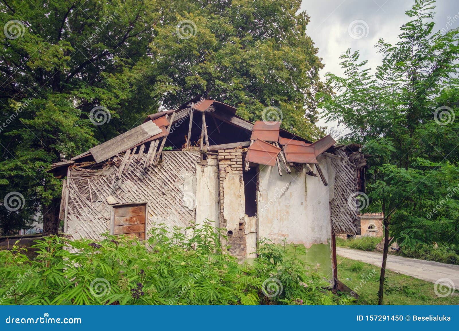 Old Wrecked House With 'Danger' In English And In Ukrainian Warning ...