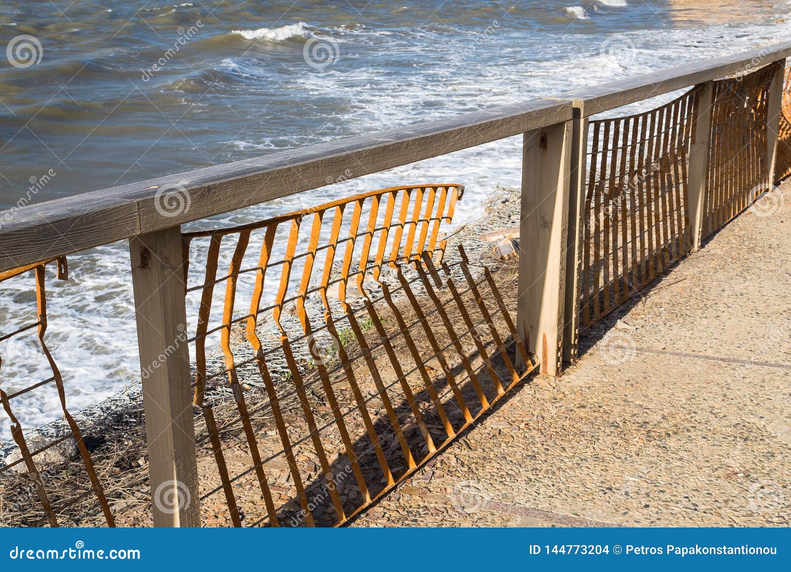 Wrecked Iron Sea Railings Destroyed by the Strong Waves Stock Photo ...