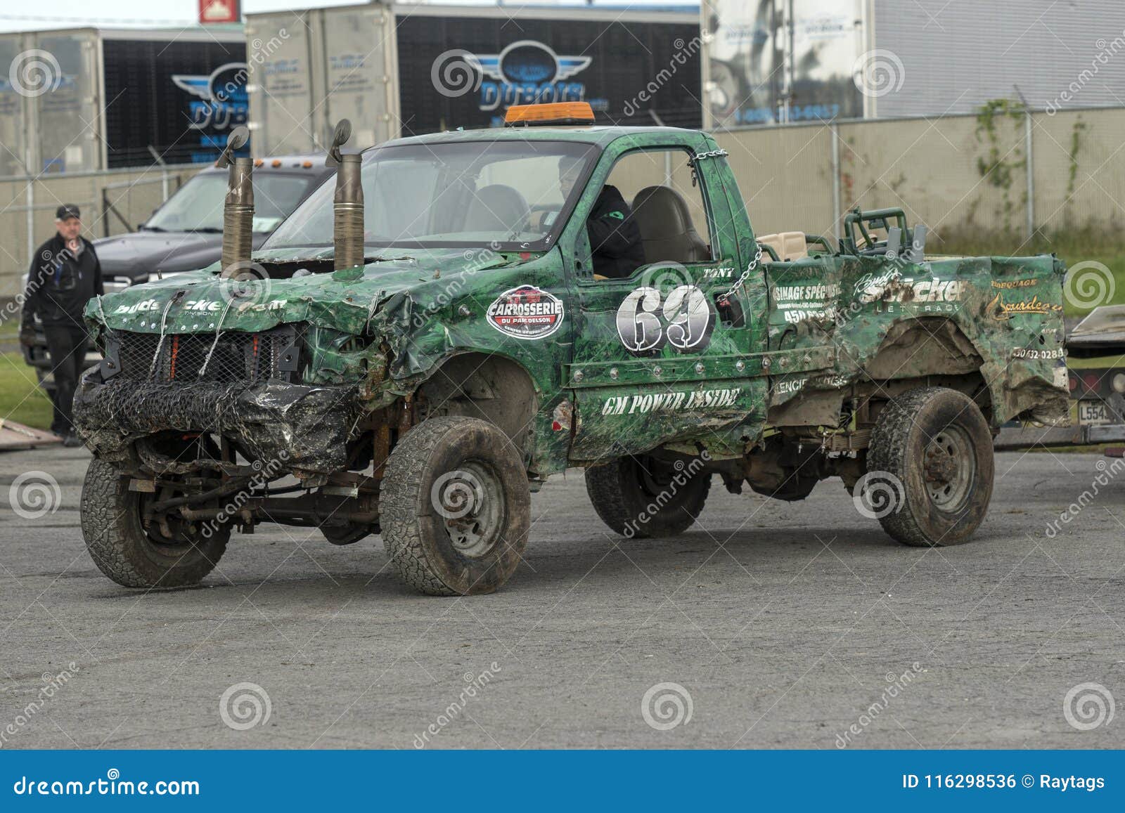 Wrecked Car Pickup Truck Crash Accident On Highway City Road. Damaged ...