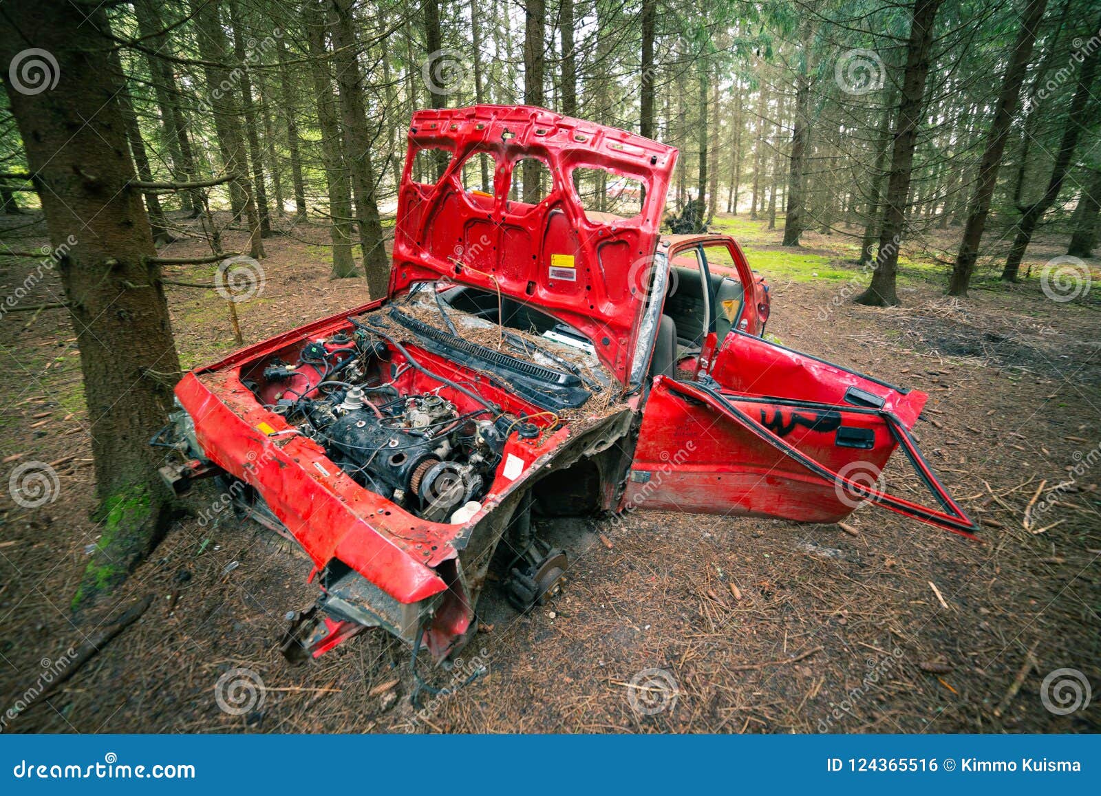 Wrecked Red Car stock photo. Image of outdoor, broken - 124365516