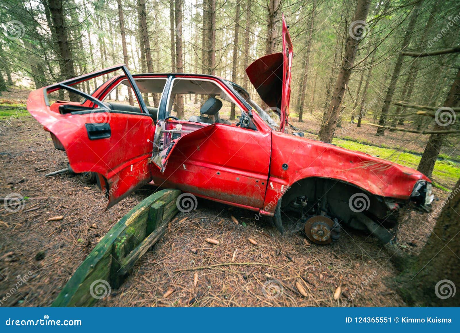 Wrecked Red Car stock image. Image of truck, broken - 124365551