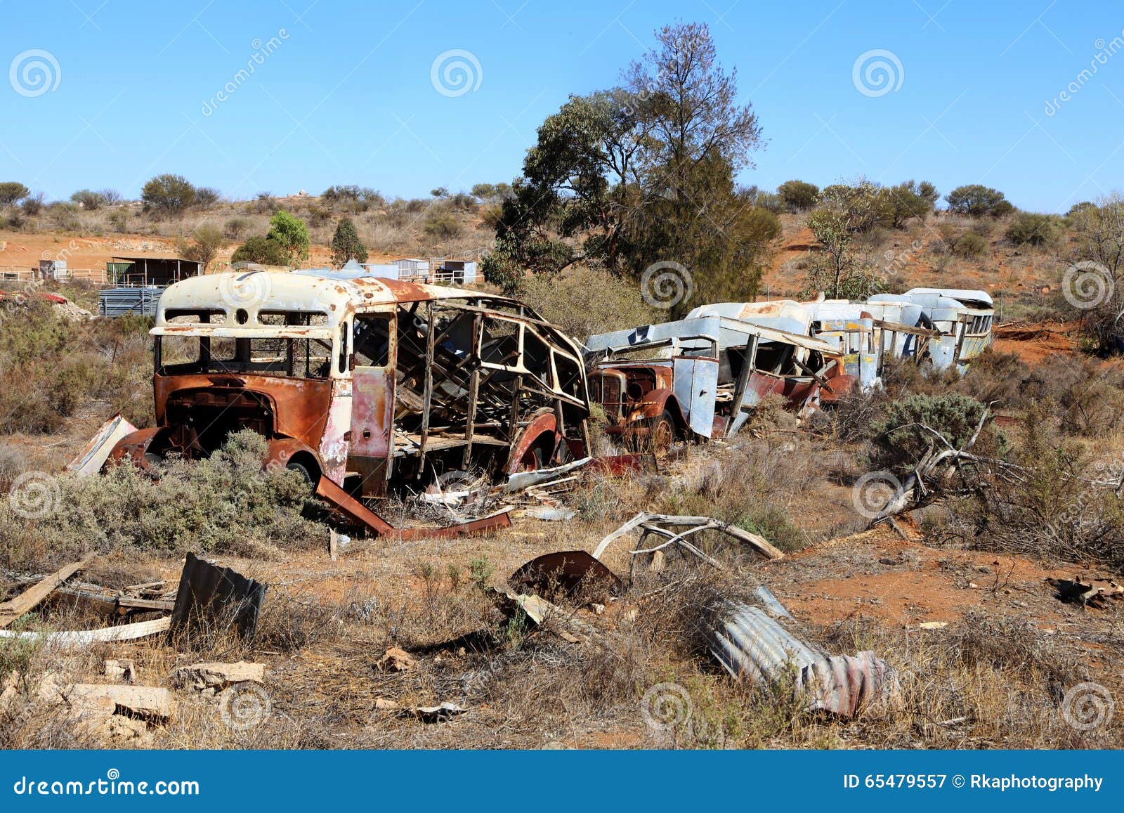 Wrecked Rusting Busses in the Australian Outback Stock Image - Image of ...