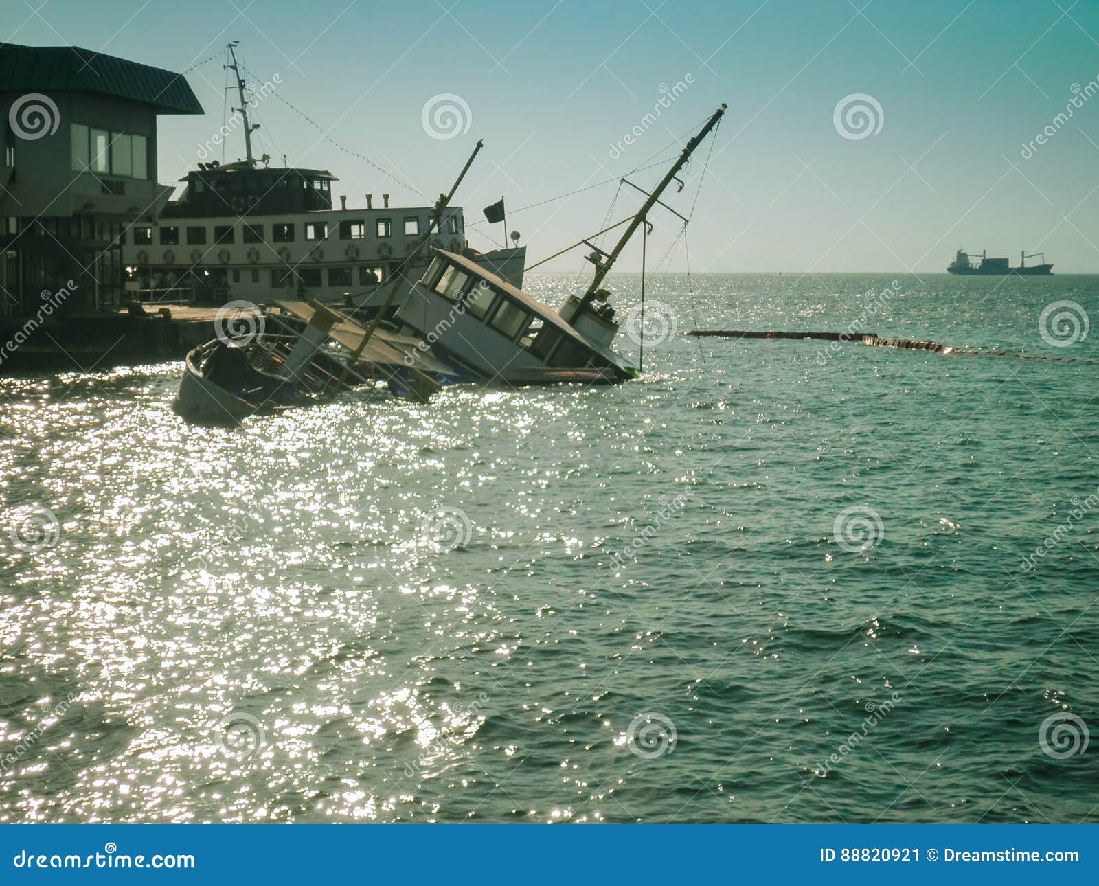 Wrecked Ship Laying on the Broadside Stock Image - Image of ship ...
