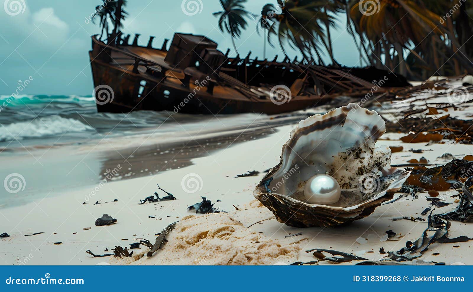 Wrecked Ship and Shell on the Beach in Sri Lanka, Generative AI ...