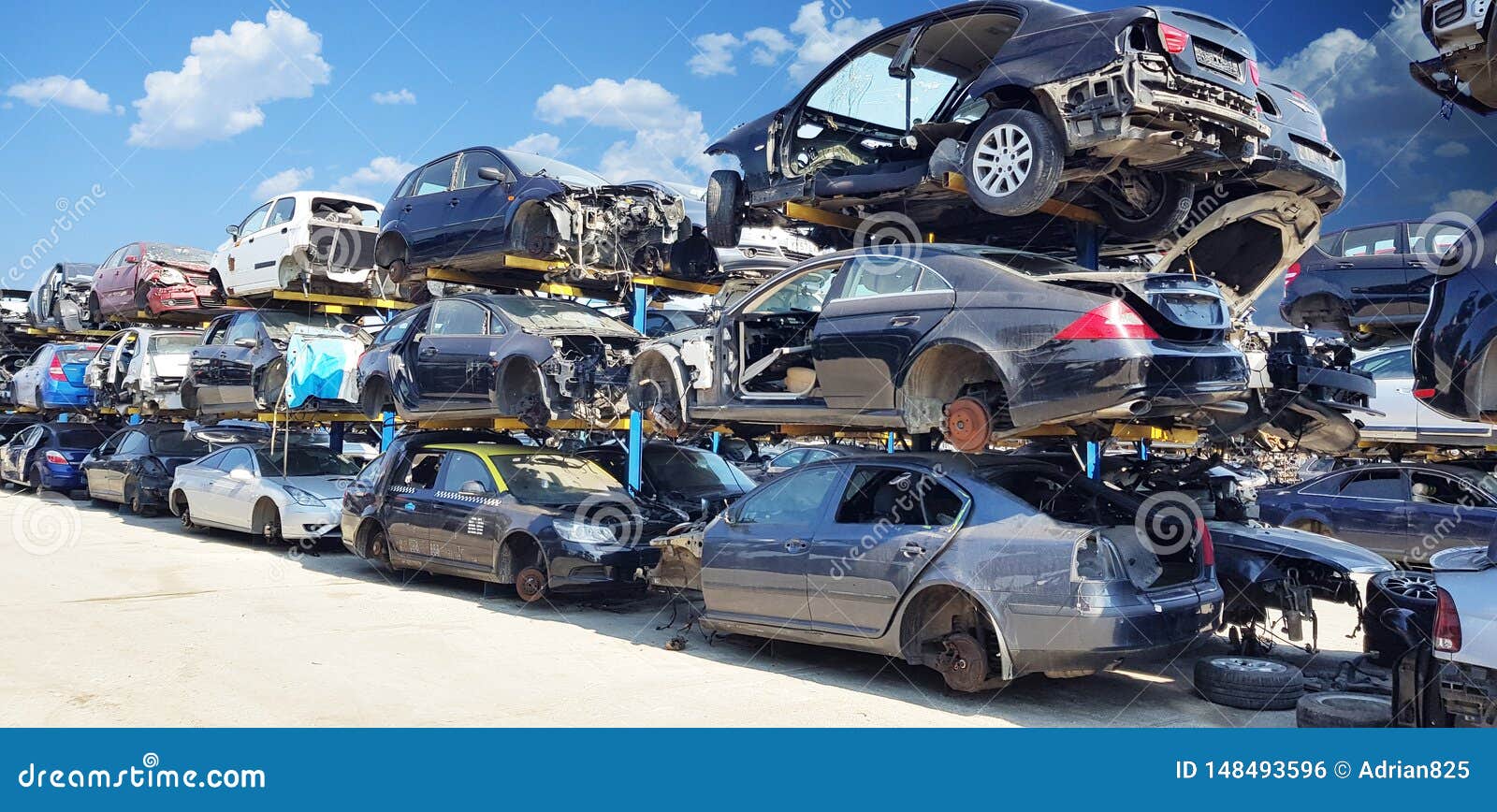 Wrecked Vehicles on the Junkyard Stock Photo - Image of damaged ...