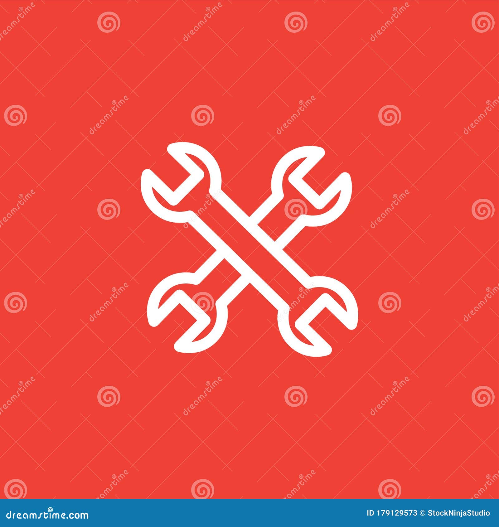 Wrench Crossed Line Red Icon on White Background. Red Flat Style Vector ...
