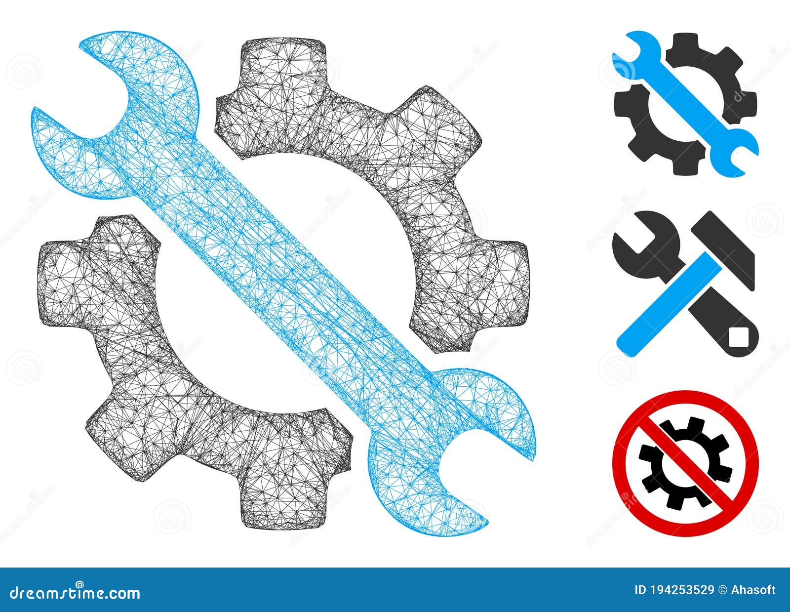 Wrench and Gear Setup Tools Polygonal Web Vector Mesh Illustration ...