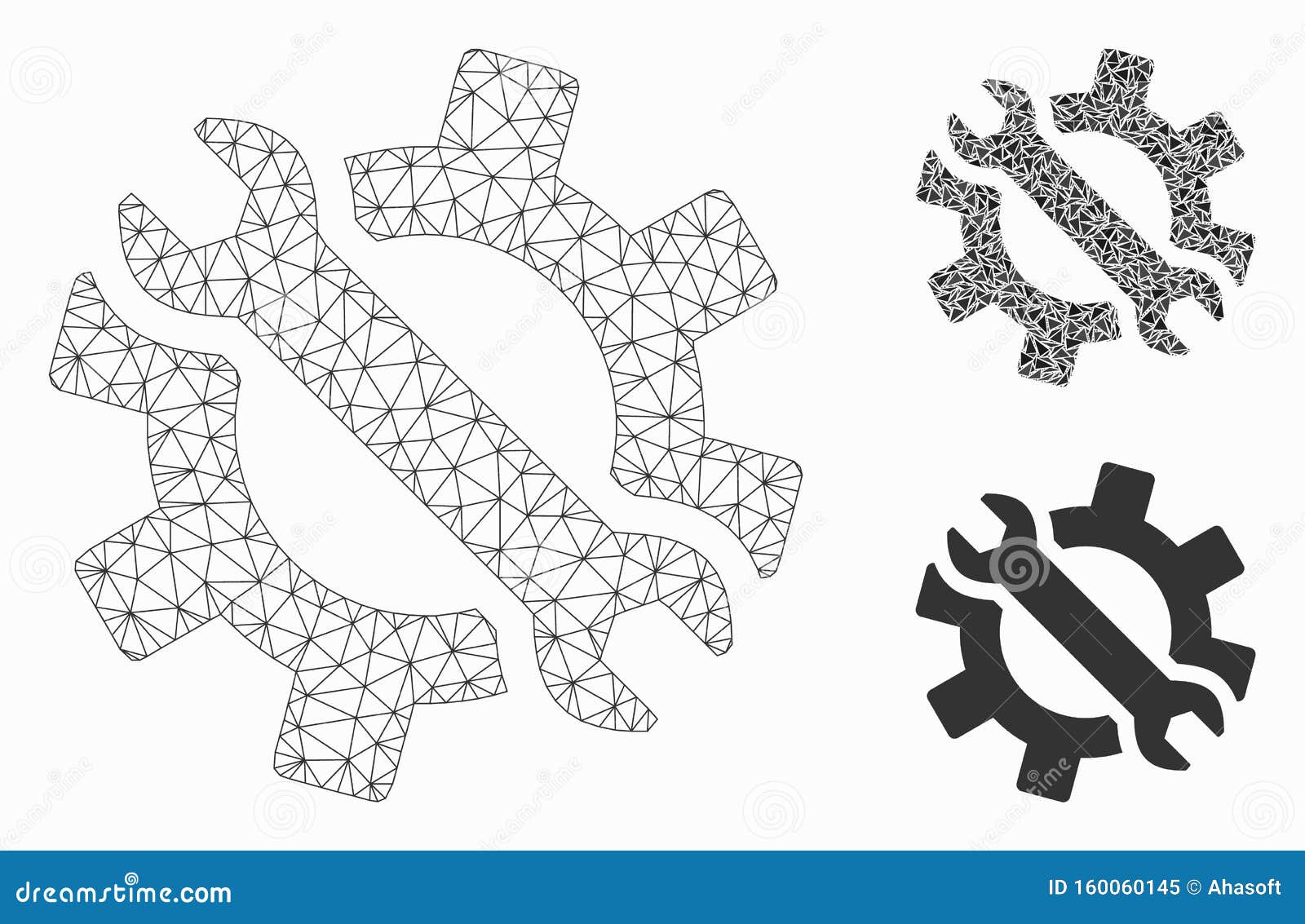 Wrench and Gear Tools Vector Mesh 2D Model and Triangle Mosaic Icon ...