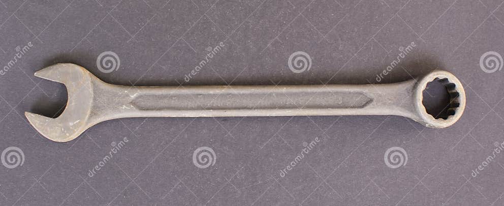 Wrench on Gray Background, Top View. Plumber Tools Stock Photo - Image ...