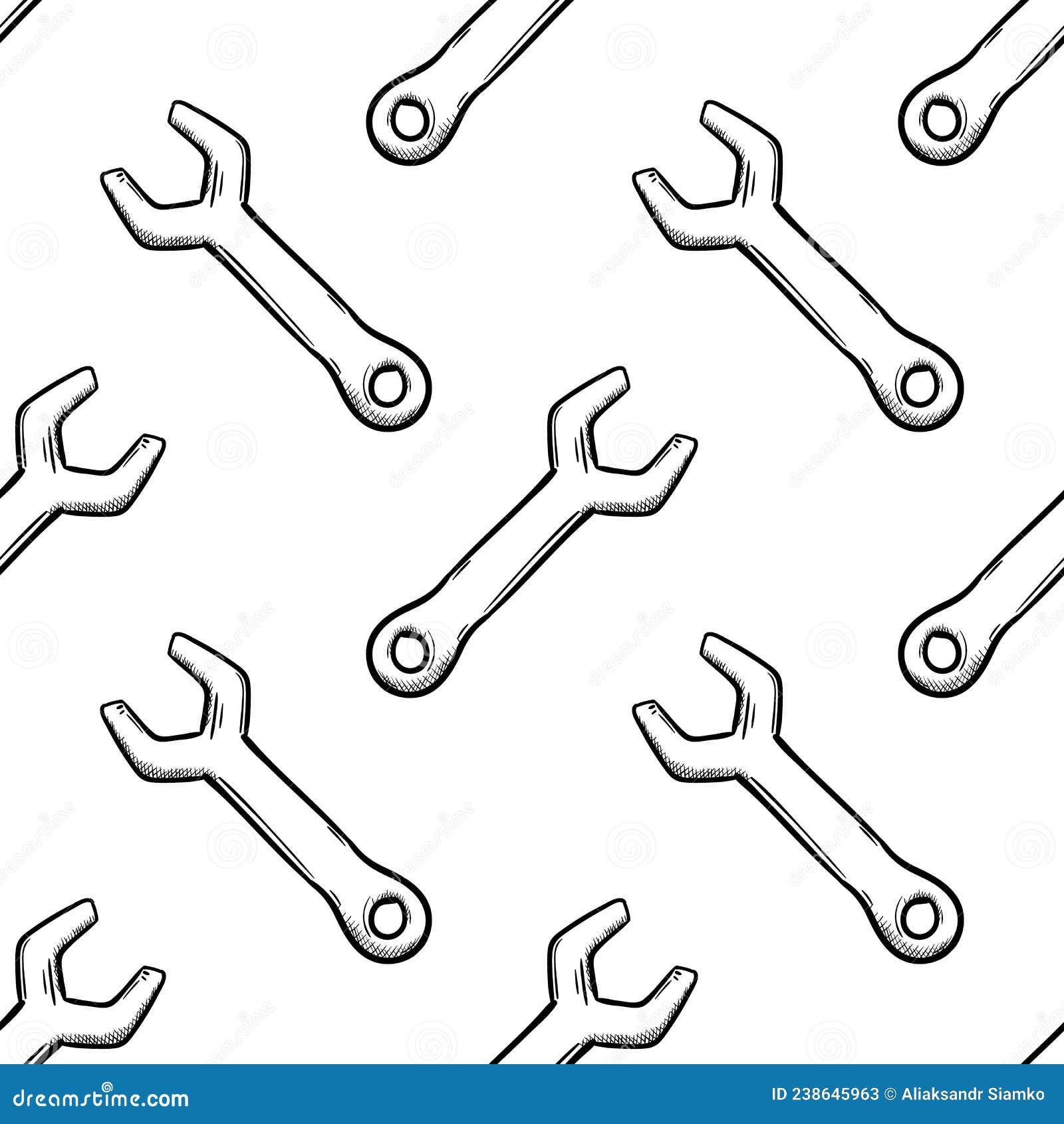 The Wrench Hand Drawn Sketch. Seamless Pattern Stock Vector ...