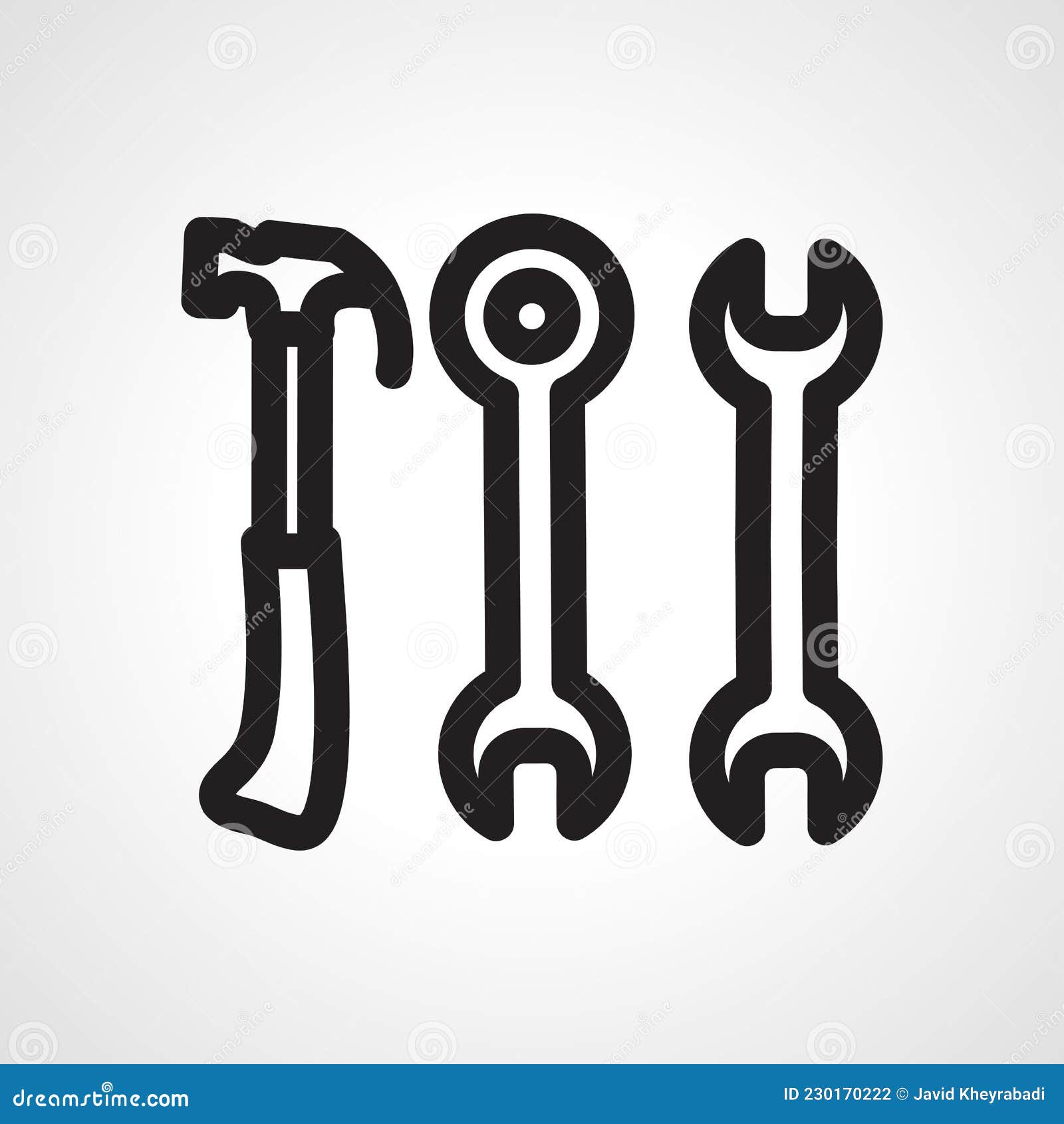 Wrench with Hummer, Tools Set Icon. Wrench with Hummer Line Icon Stock ...