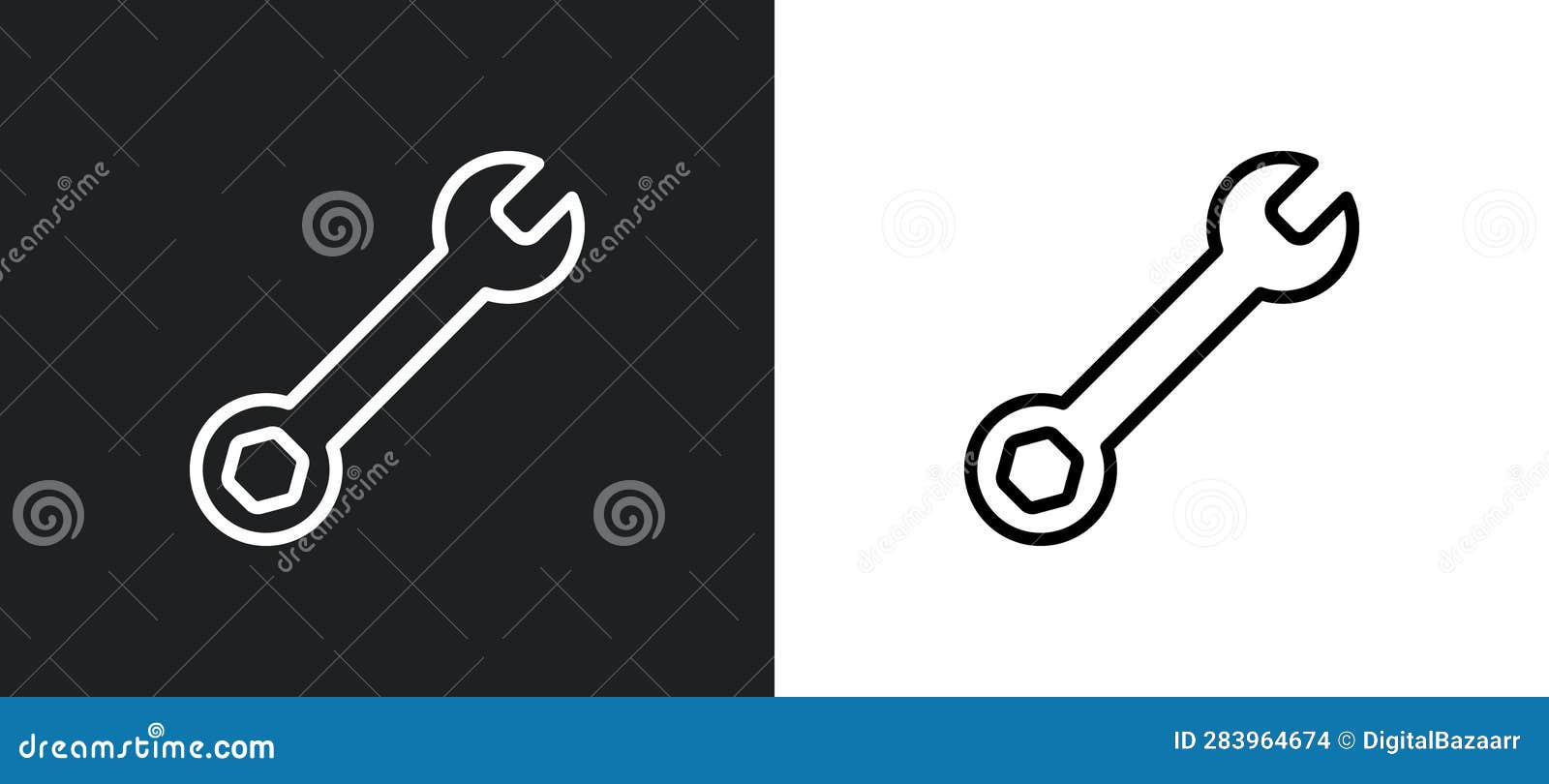 Wrench Outline Icon in White and Black Colors. Wrench Flat Vector Icon ...