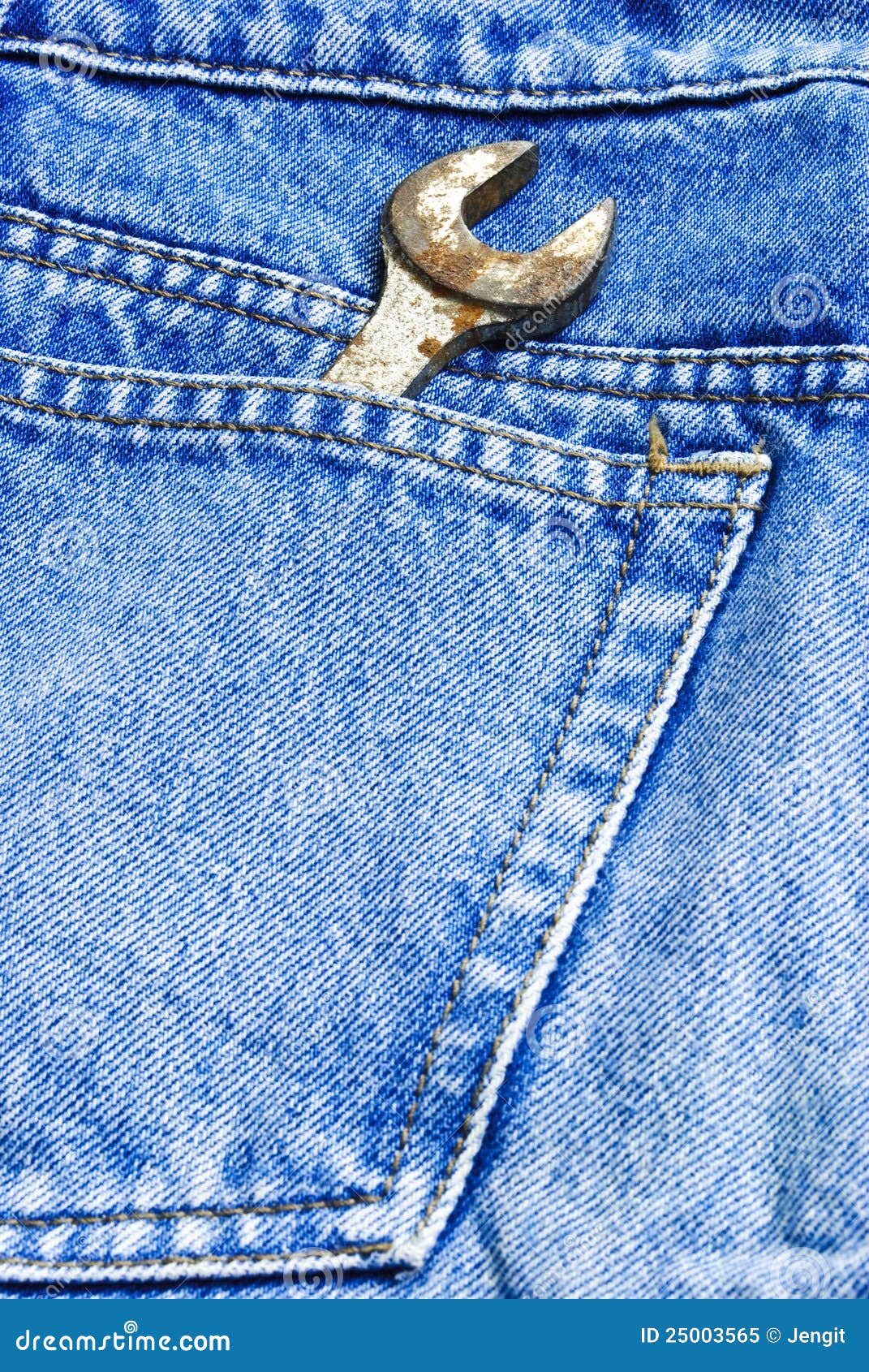 This is Wrench in Pocket of Fabric Jeans Stock Image - Image of spanner ...