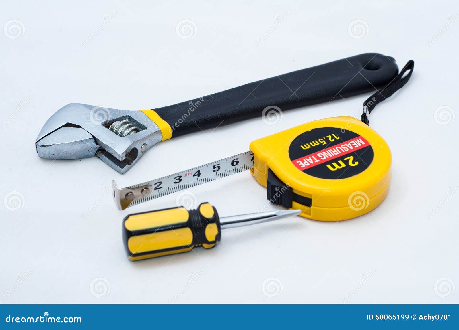Wrench Screwdriver and Measuring Tape Stock Image - Image of adjust ...
