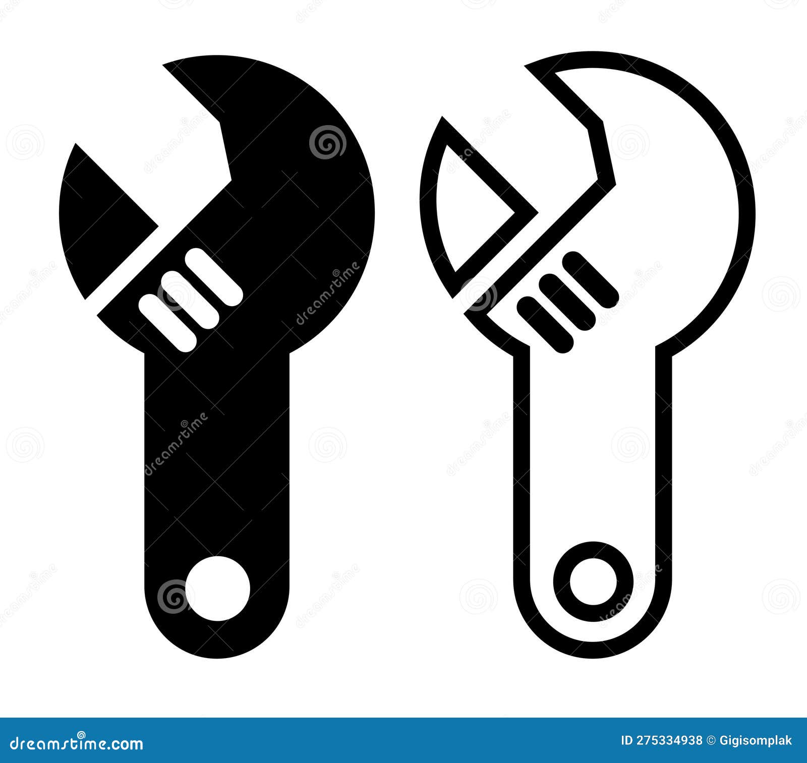 Wrench, Simple Set Vector Icon, Silhouette and Outline Stock Vector ...