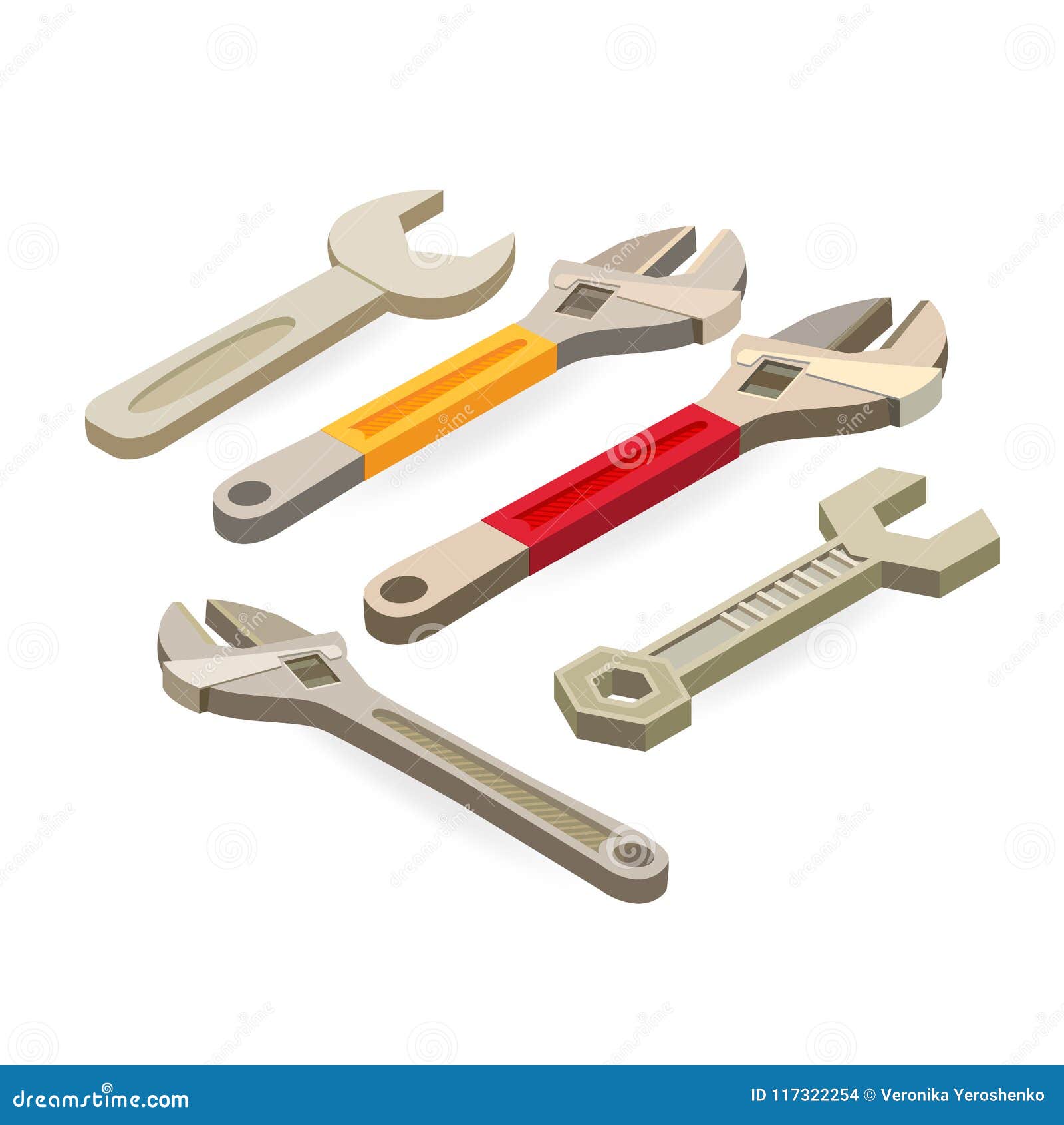 Wrench, Spanner. Isometric Construction Tools Isolated on White. Stock ...