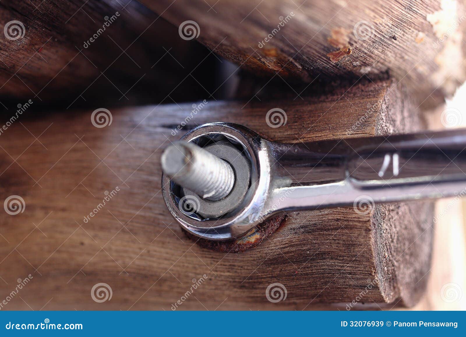 Wrench tighten the nut stock image. Image of service - 32076939