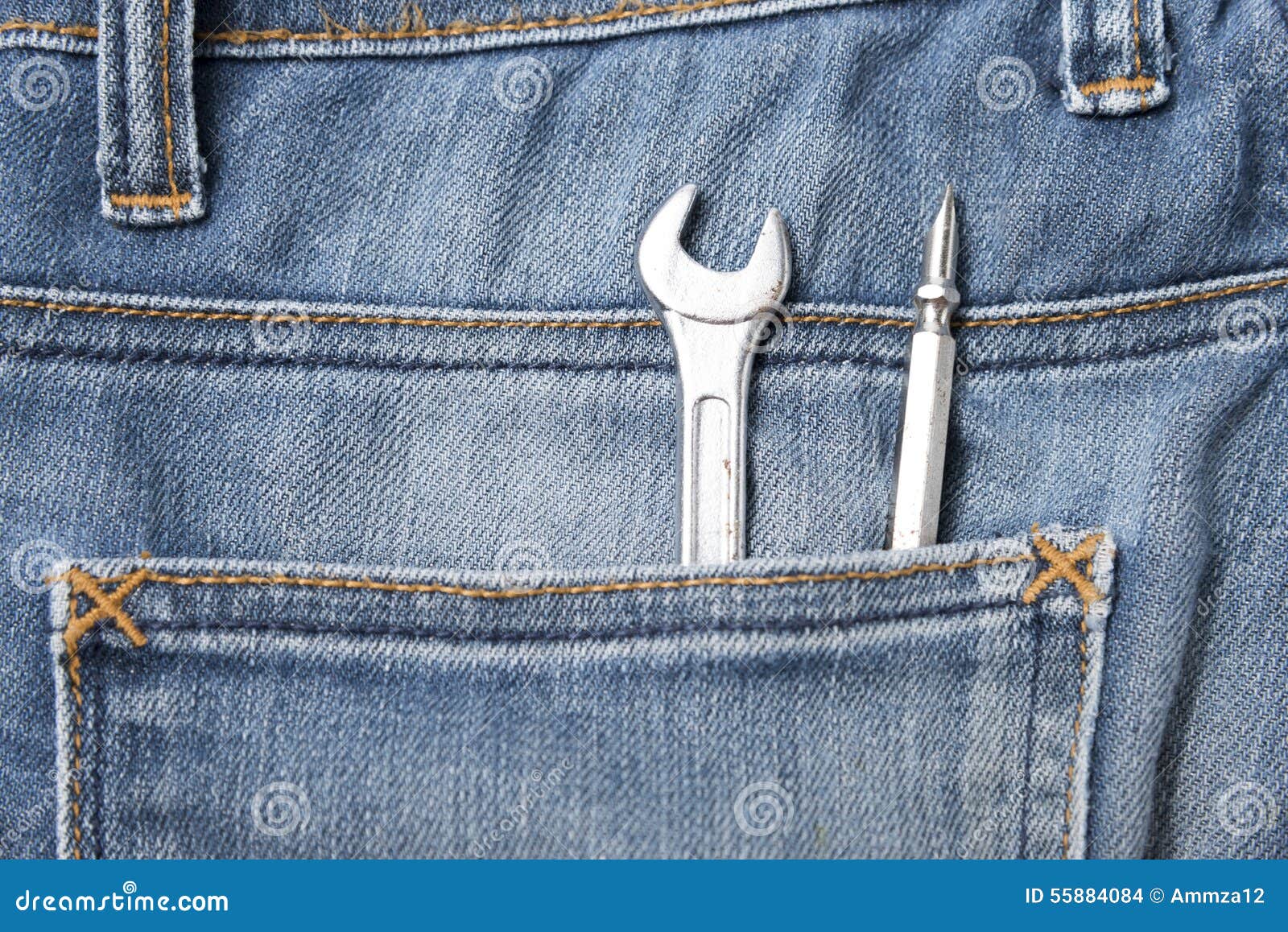 Wrench tools in jean pants stock photo. Image of repair - 55884084