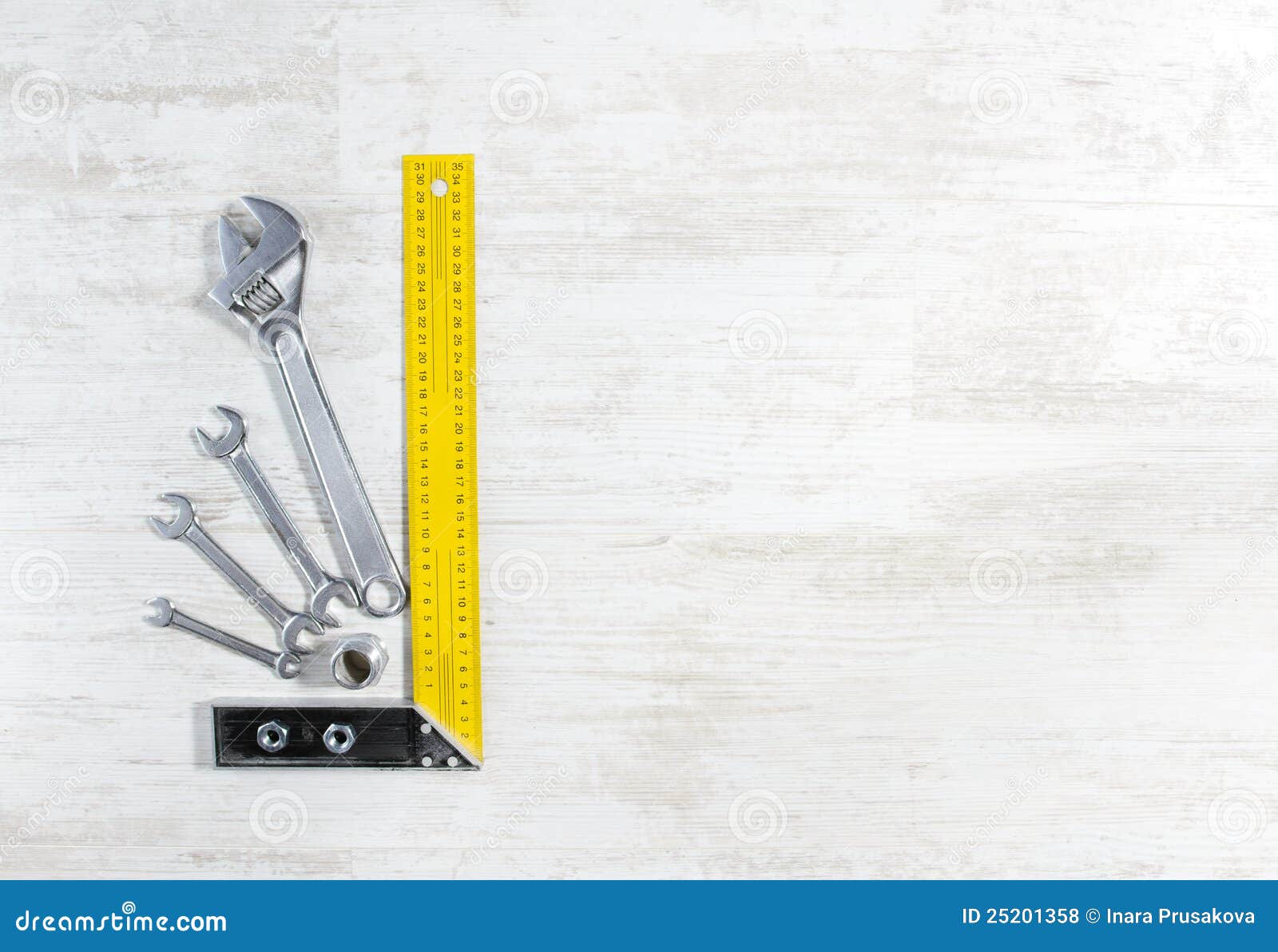 Wrench Tools Set for Construction Work Over Wood Stock Photo - Image of ...