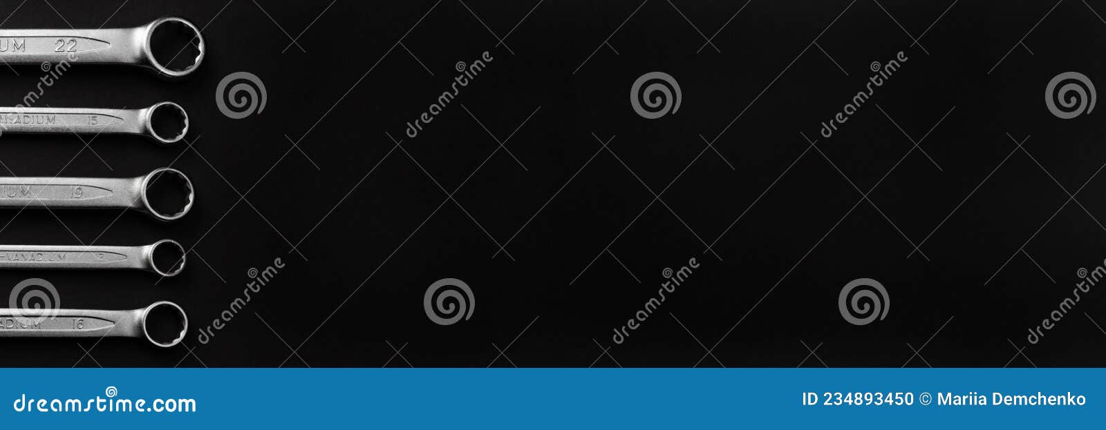 Wrenches on Black Background Banner Stock Photo - Image of maintenance ...