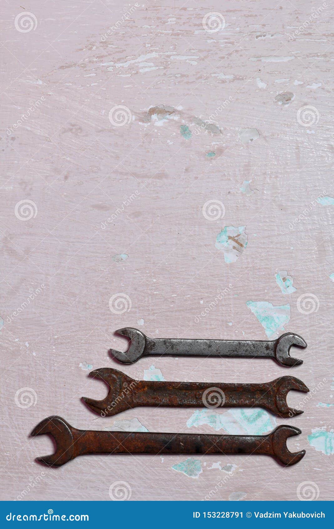 Wrenches for Different Sizes. Worn and Covered with Corrosion Stock ...