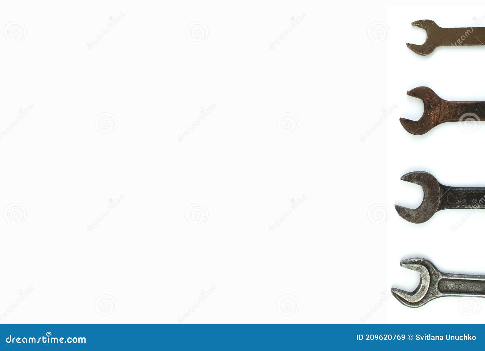 Wrenches Isolated on White Background. Top View. Stock Image - Image of ...