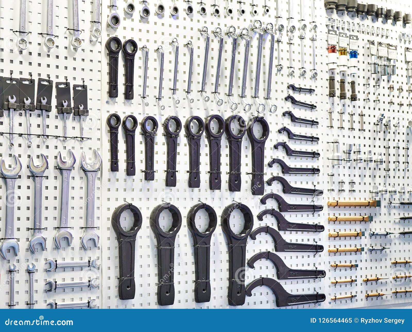 Wrenches on stand in store stock image. Image of background - 126564465
