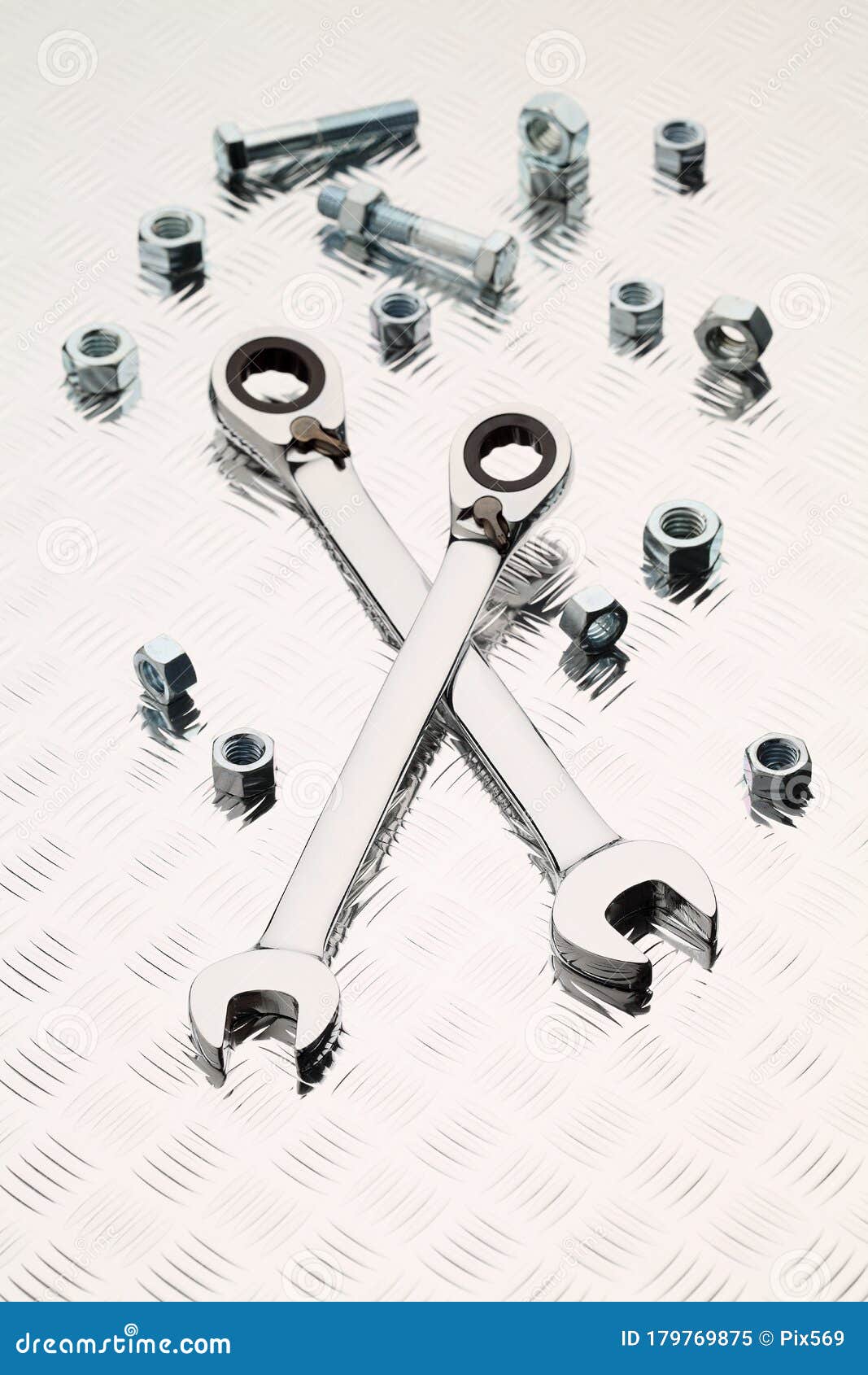 Chrome Silver Wrenches on a Shiny Background. Stock Image - Image of ...