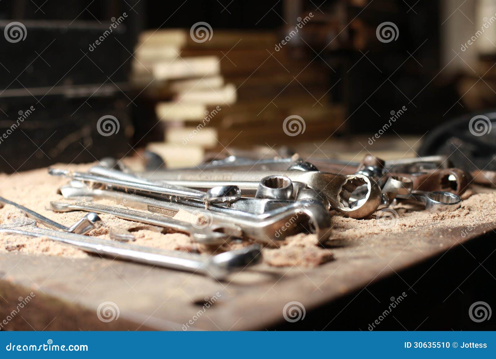 Wrenches on a work bench stock photo. Image of improvement - 30635510