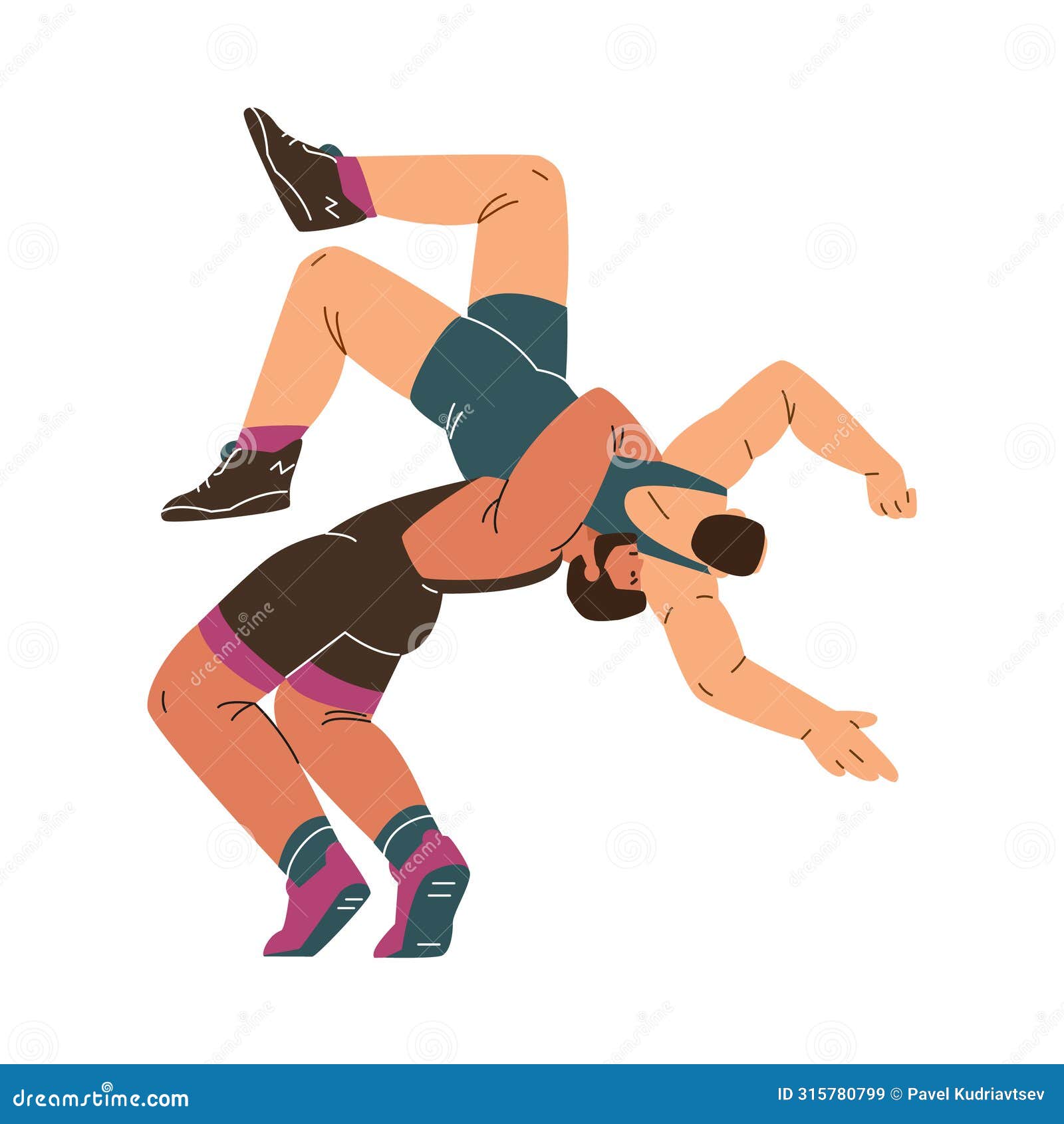 Wrestlers in Grappling Technique Vector Illustration Stock Vector ...