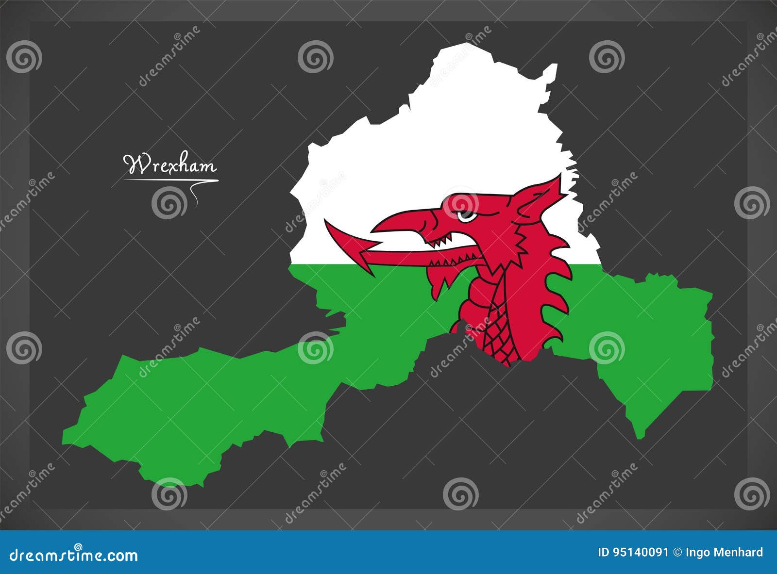 Wrexham Wales Map with Welsh National Flag Stock Vector - Illustration ...