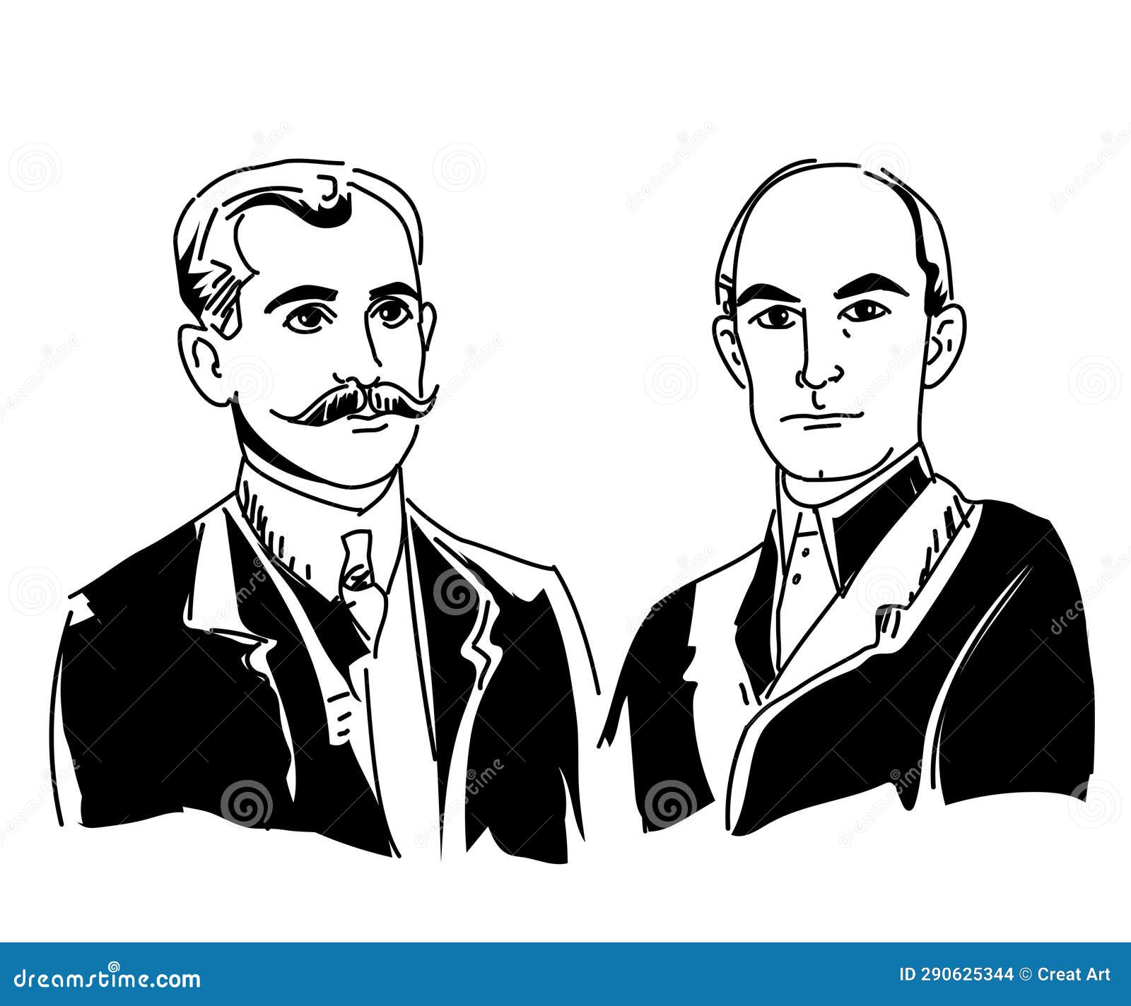 The Wright Brothers Black and White Vector Portrait Stock Illustration ...