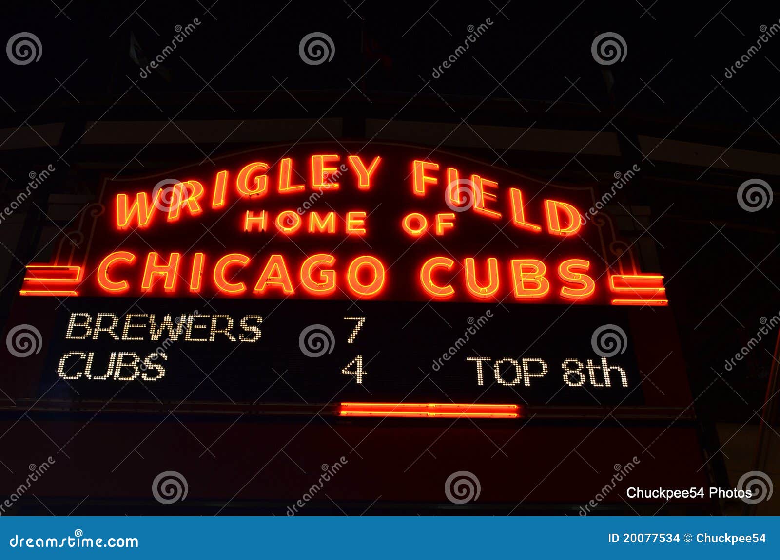 Wrigley Field Neon Sign editorial stock image. Image of night - 20077534