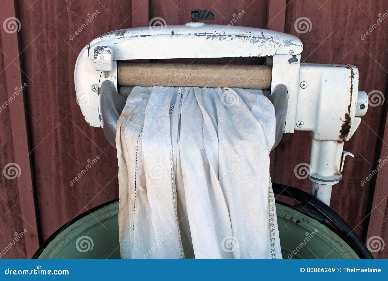 Wringer Washing Machine with White Linen Cloth Stock Image - Image of ...