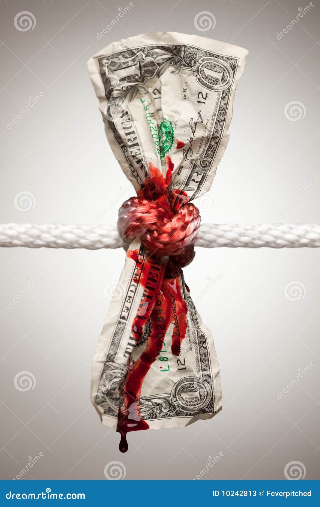 Wrinkled American Dollar Bleeding in Rope Stock Image - Image of bloody ...