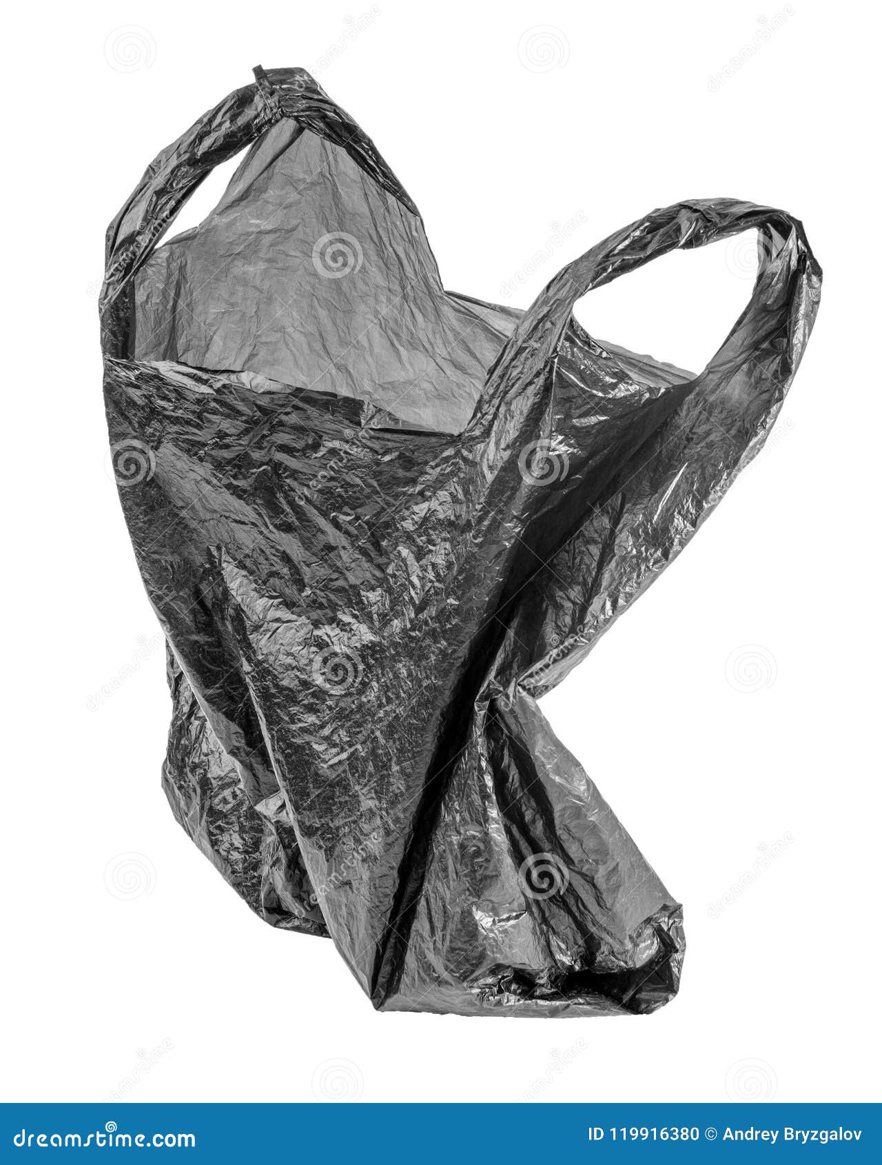 Wrinkled Empty Trash Bag Isolated on White Background. Old Black ...