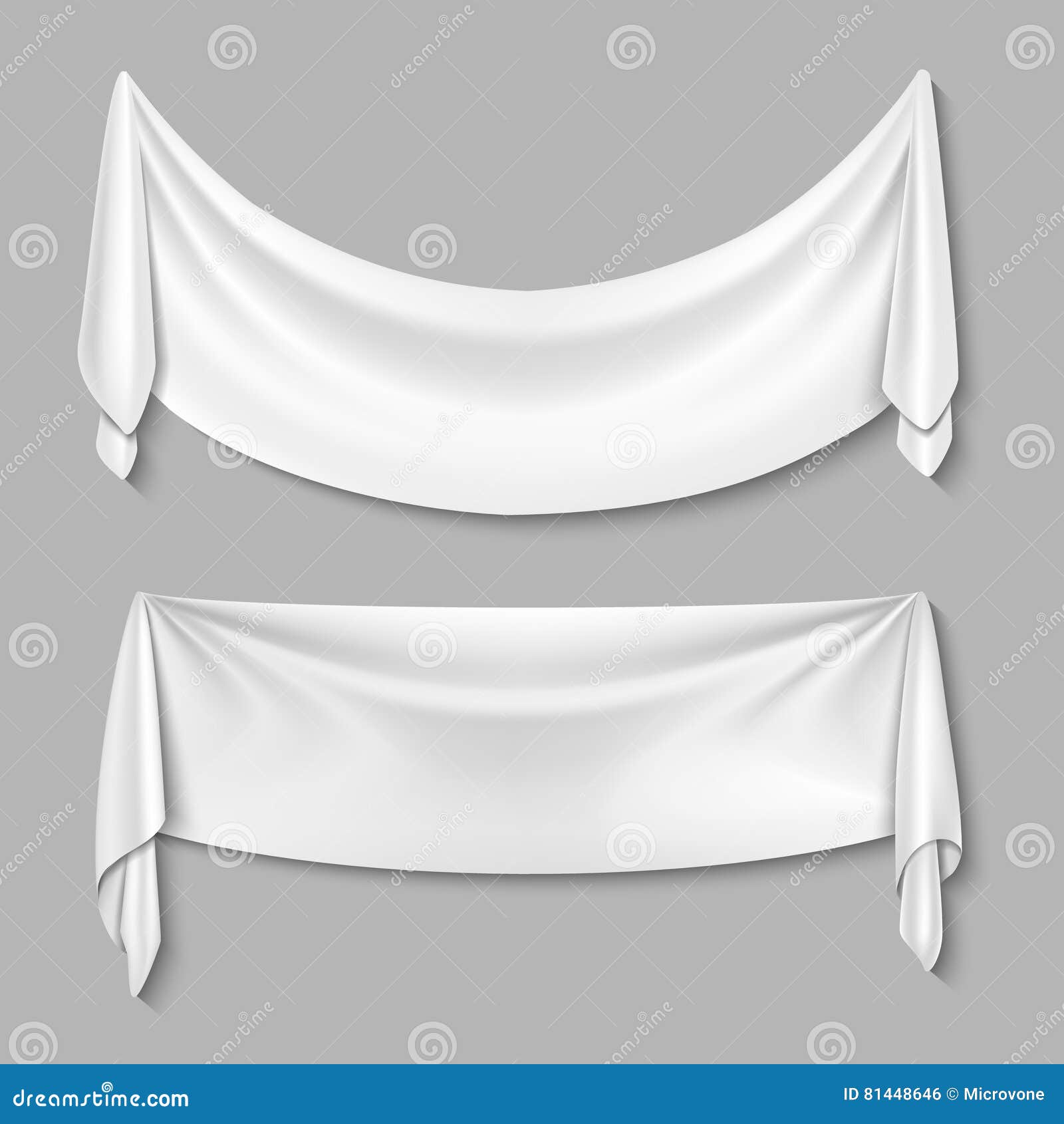 Wrinkled Textile Drape Fabric Vector Empty White Banners Set Stock ...