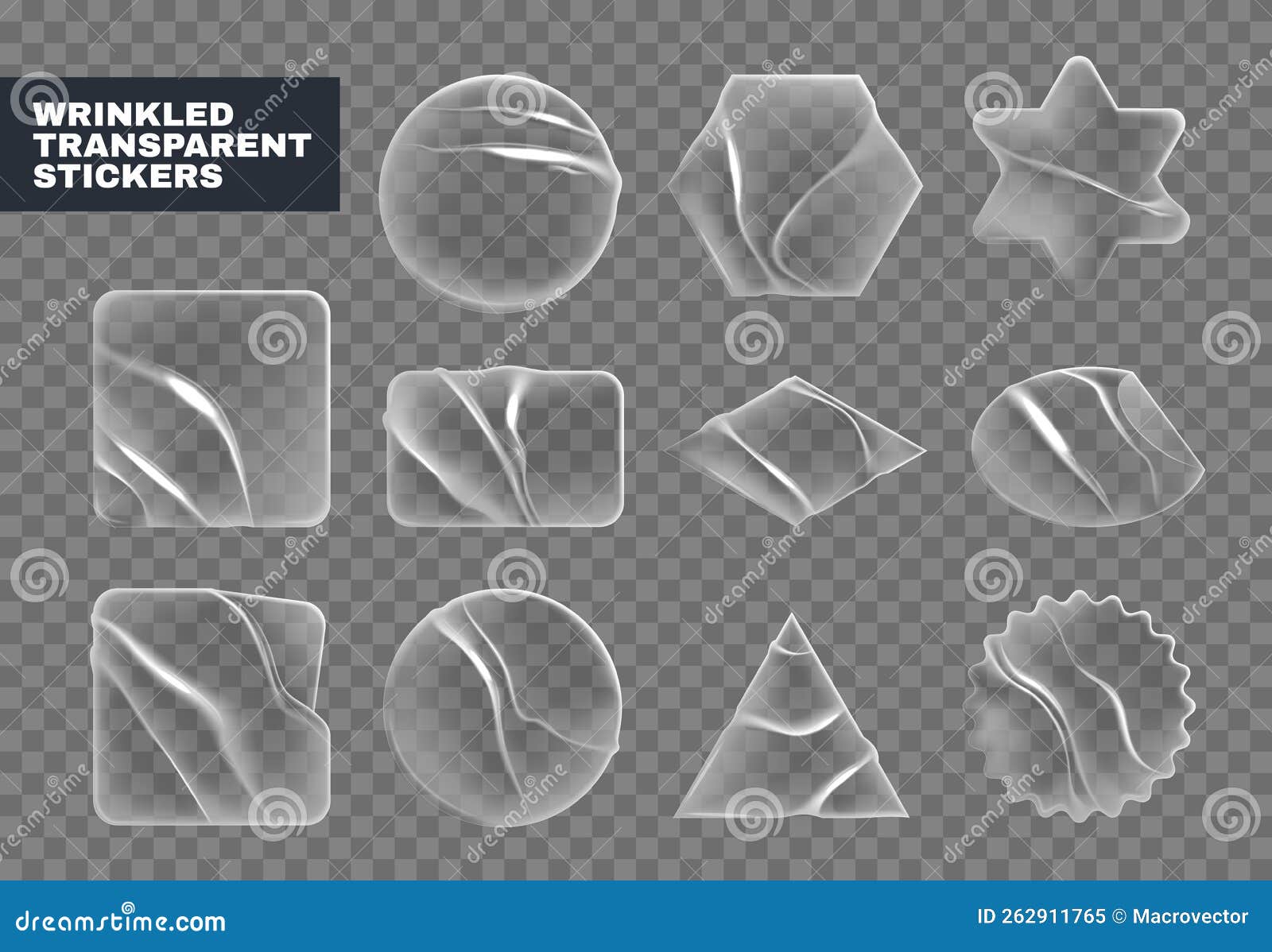 Wrinkled Transparent Stickers Set Stock Vector - Illustration of peel ...