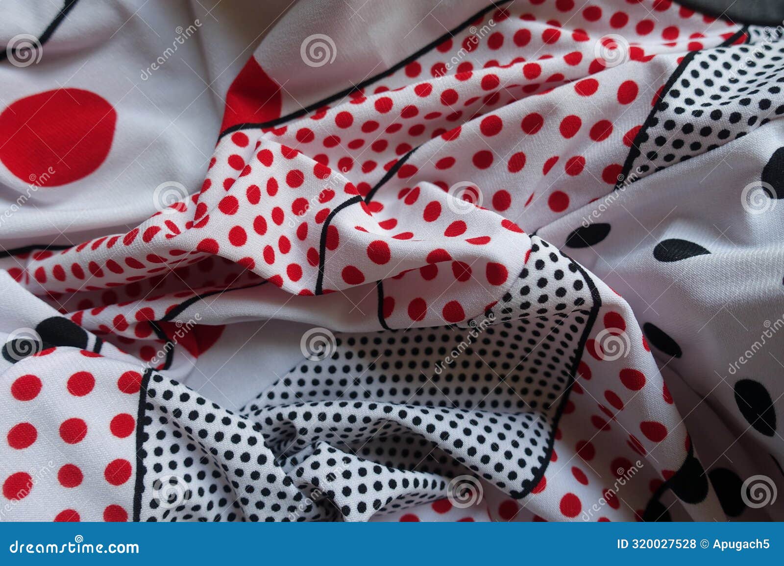 Wrinkled White, Red and Black Spotted Rayon Stock Photo - Image of ...