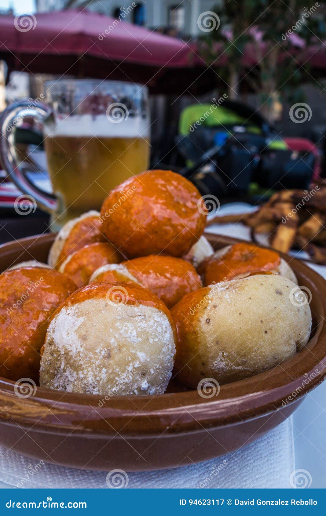 Wrinkly Potatoes with Red Mojo Stock Image - Image of salt, cooking ...