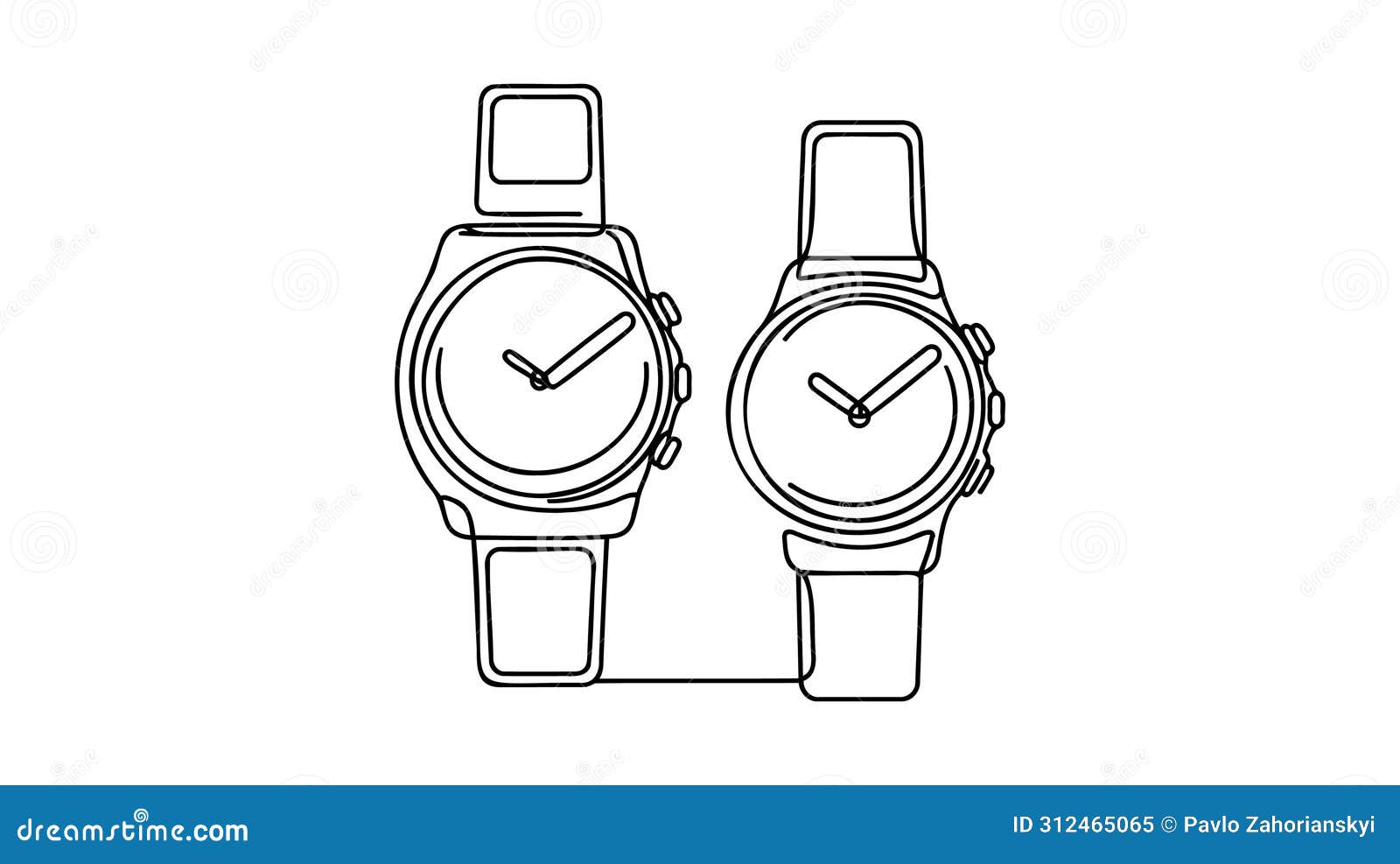 Wrist Watch Continuous Single Line Drawing. Vector Illustration Stock ...