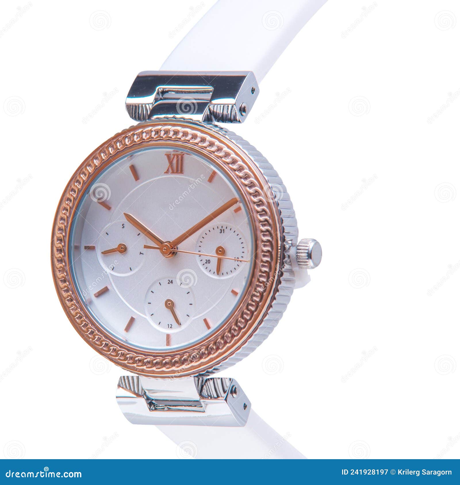 Wrist Watch is Gold and White Color on White Background. Stock Image ...