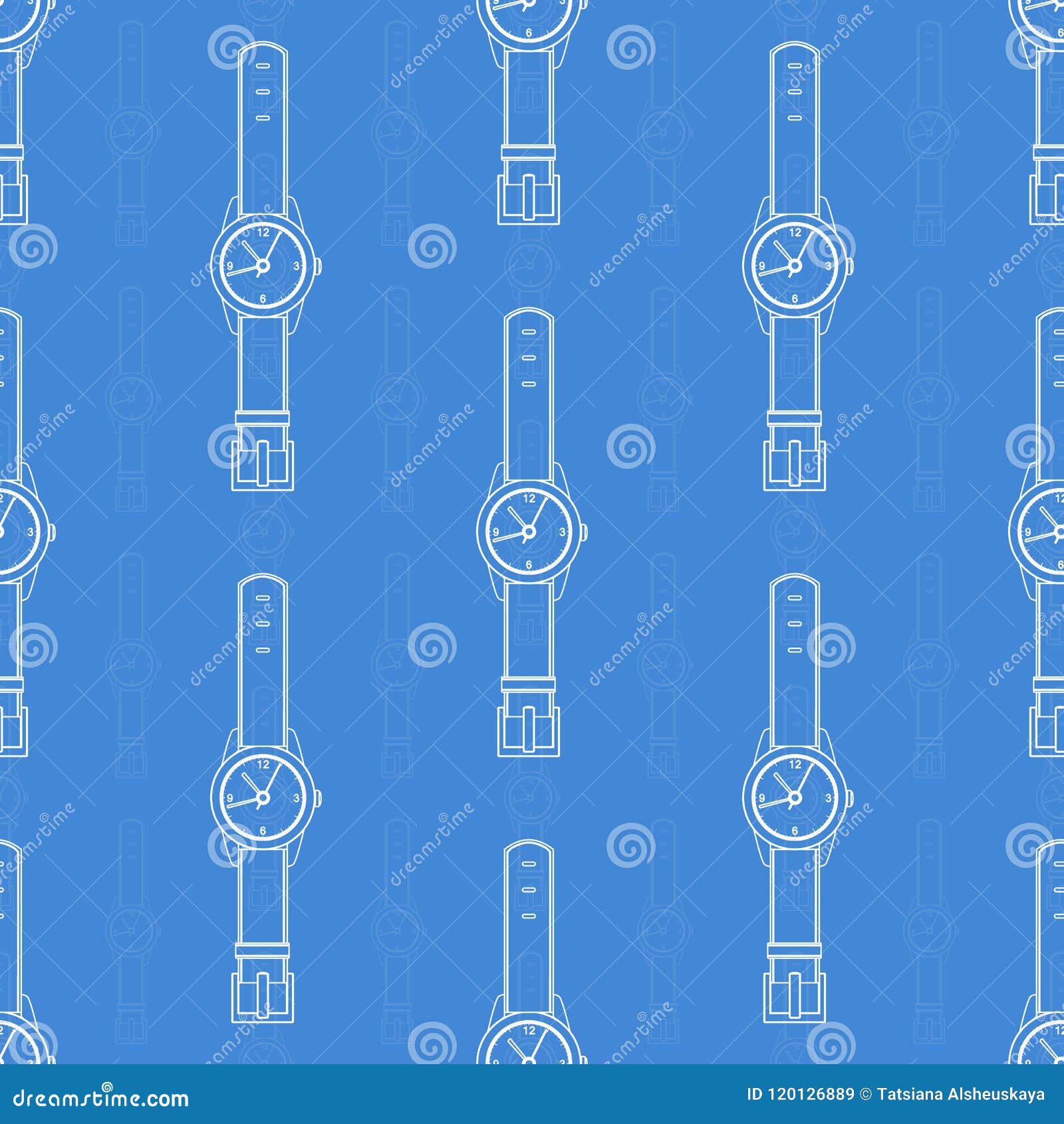 Wrist Watch. Seamless Pattern with a Clock on a Blue. Stock Vector ...