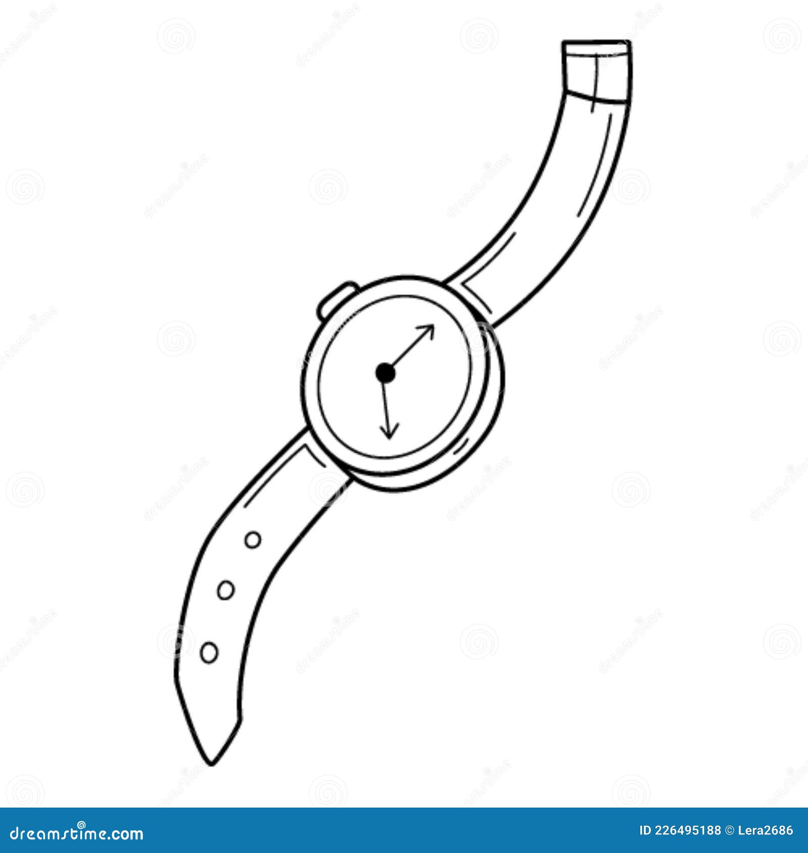 A Wrist Watch with a Strap. Doodle Style. Hand-drawn Black and White ...
