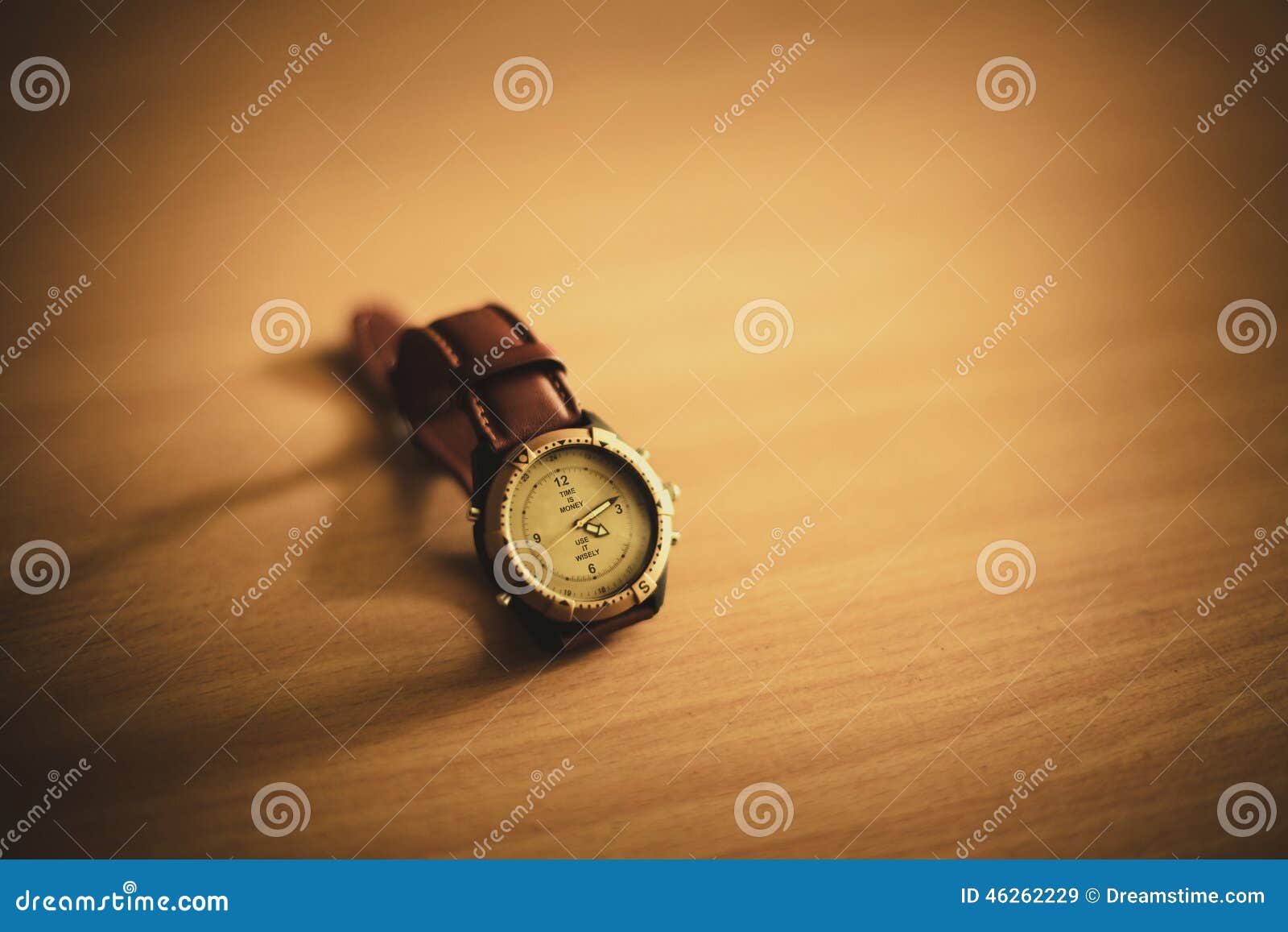 Wrist Watch on Wooden Background Stock Image - Image of minute ...