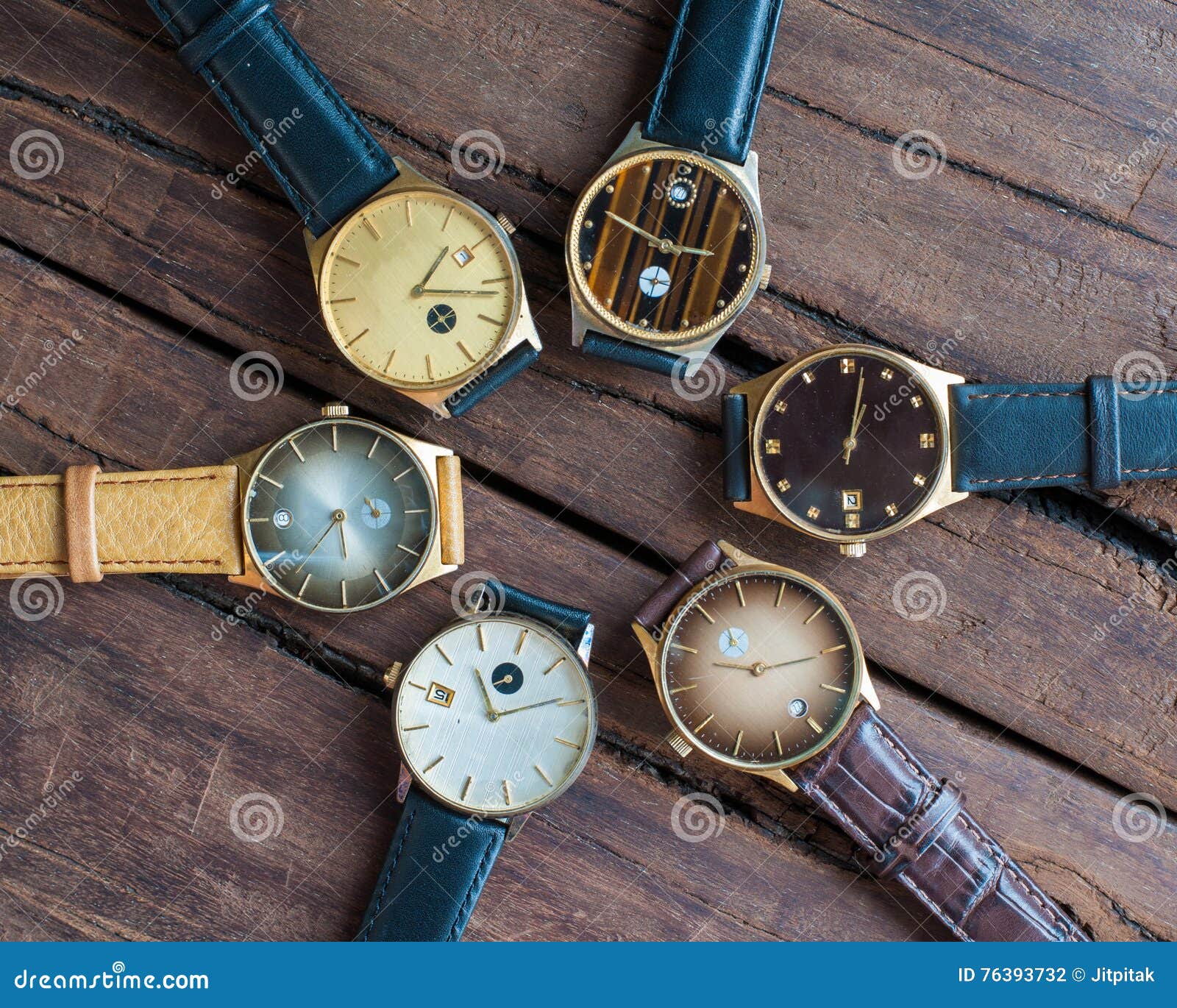 Wrist Watches on a Wooden Table Stock Photo - Image of minute, timer ...