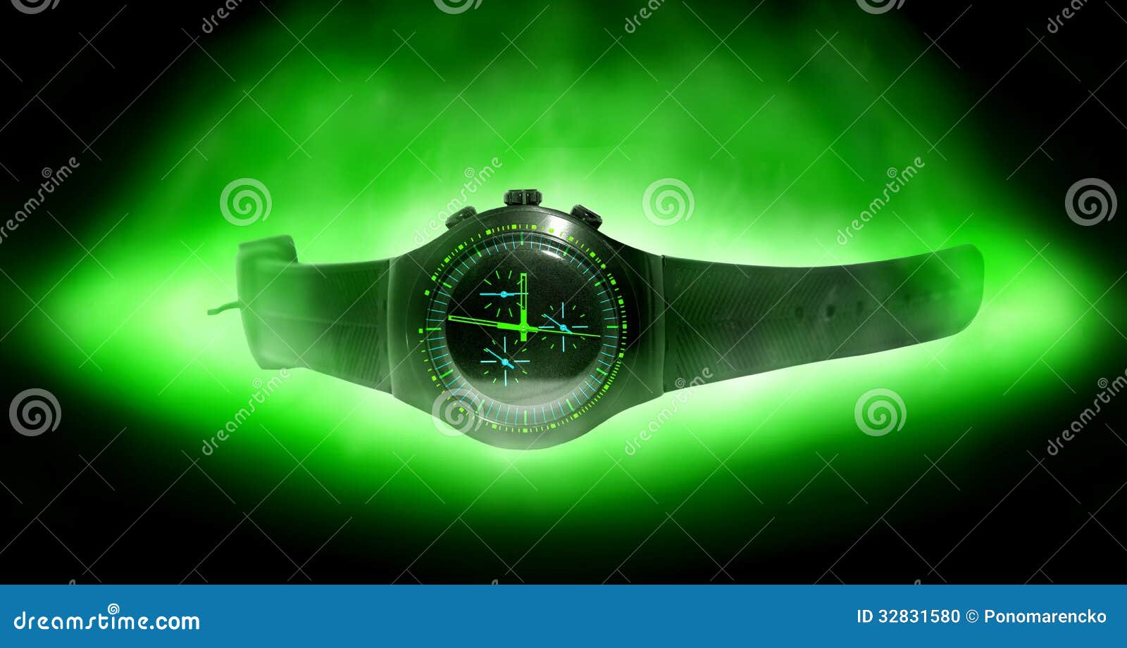 Wristwatch with Green Lights Stock Photo - Image of green, background ...