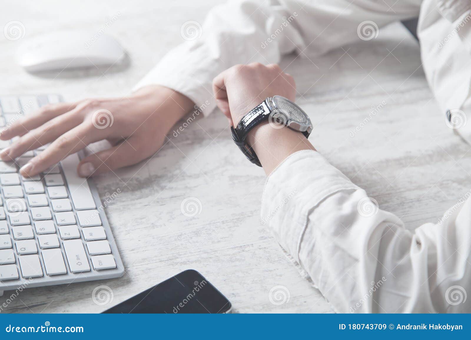 Wristwatch in Hand. Human Using Keyboard Stock Image - Image of working ...