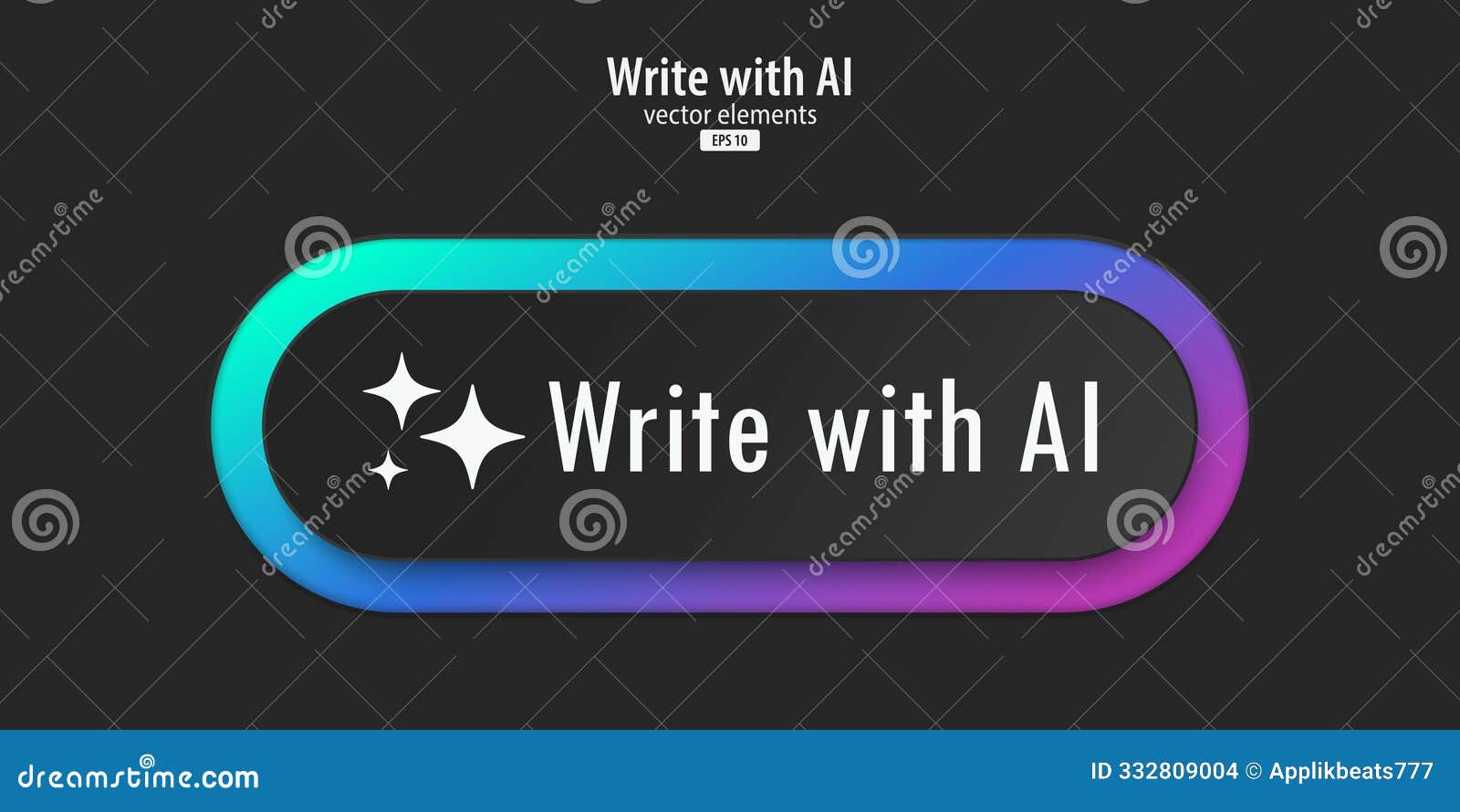 Write with AI Button. Black Button Have Neon Lights with Write with AI ...